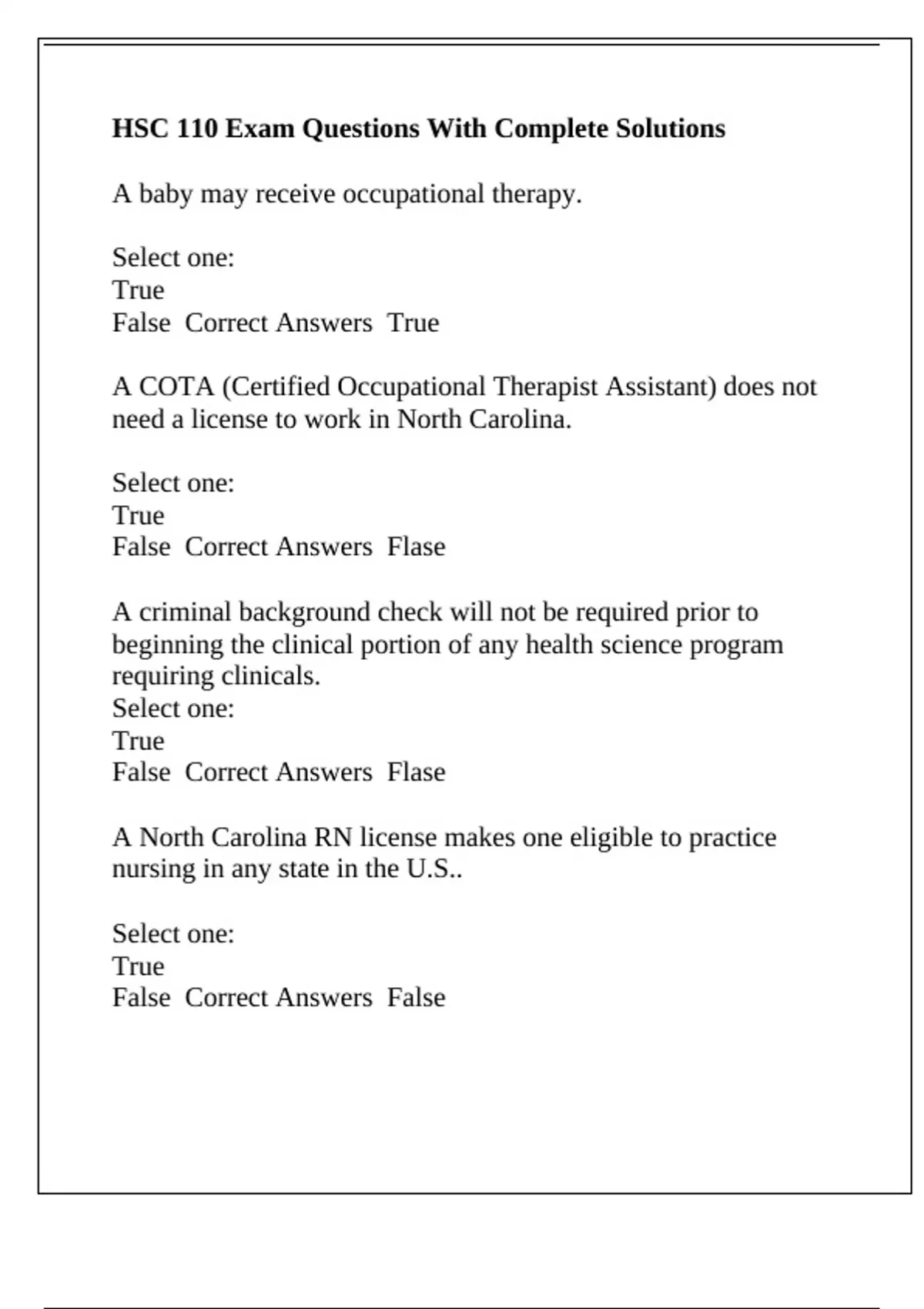 HSC 110 Exam Questions With Complete Solutions - HSC 110 - Stuvia US