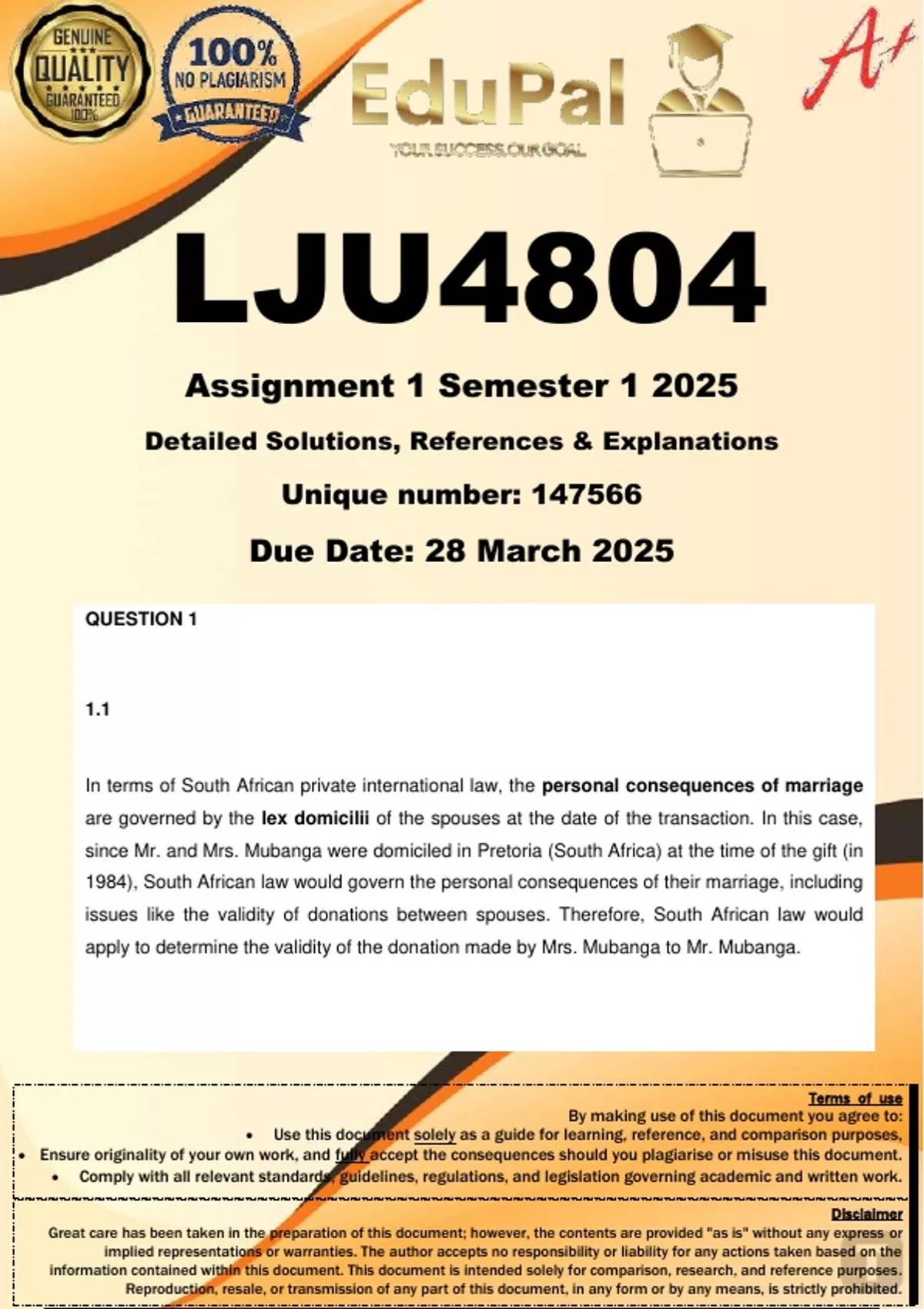 LJU4804 Assignment 1 (COMPLETE ANSWERS) Semester 1 2025 (147566) - DUE 28 March 2025 - Private ...