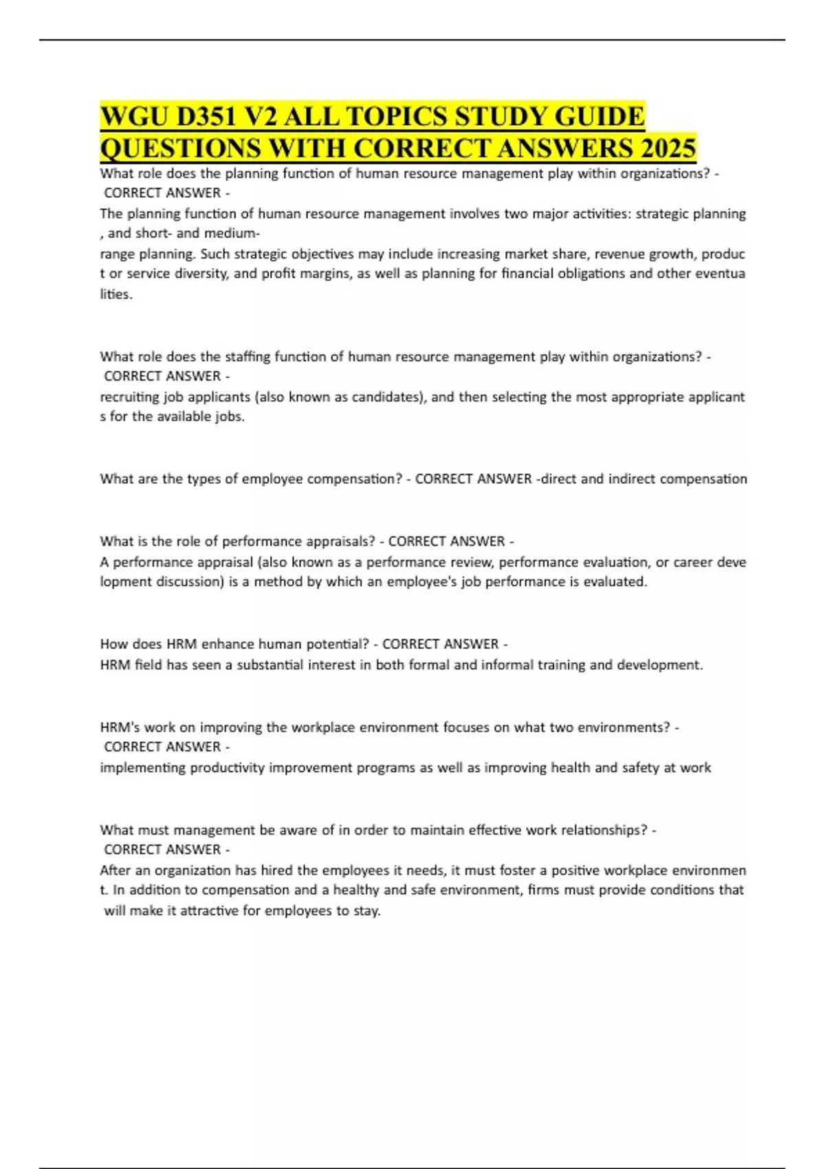 WGU D351 V2 ALL TOPICS STUDY GUIDE QUESTIONS WITH CORRECT ANSWERS 2025 ...