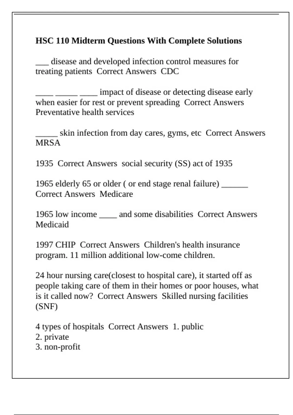 HSC 110 Midterm Questions With Complete Solutions - HSC 110 - Stuvia US