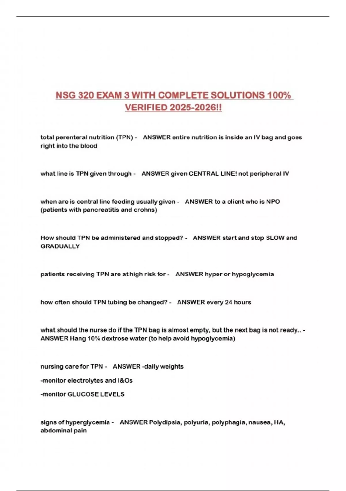 NSG 320 EXAM 3 WITH COMPLETE SOLUTIONS 100% VERIFIED !! - NSG 320 ...