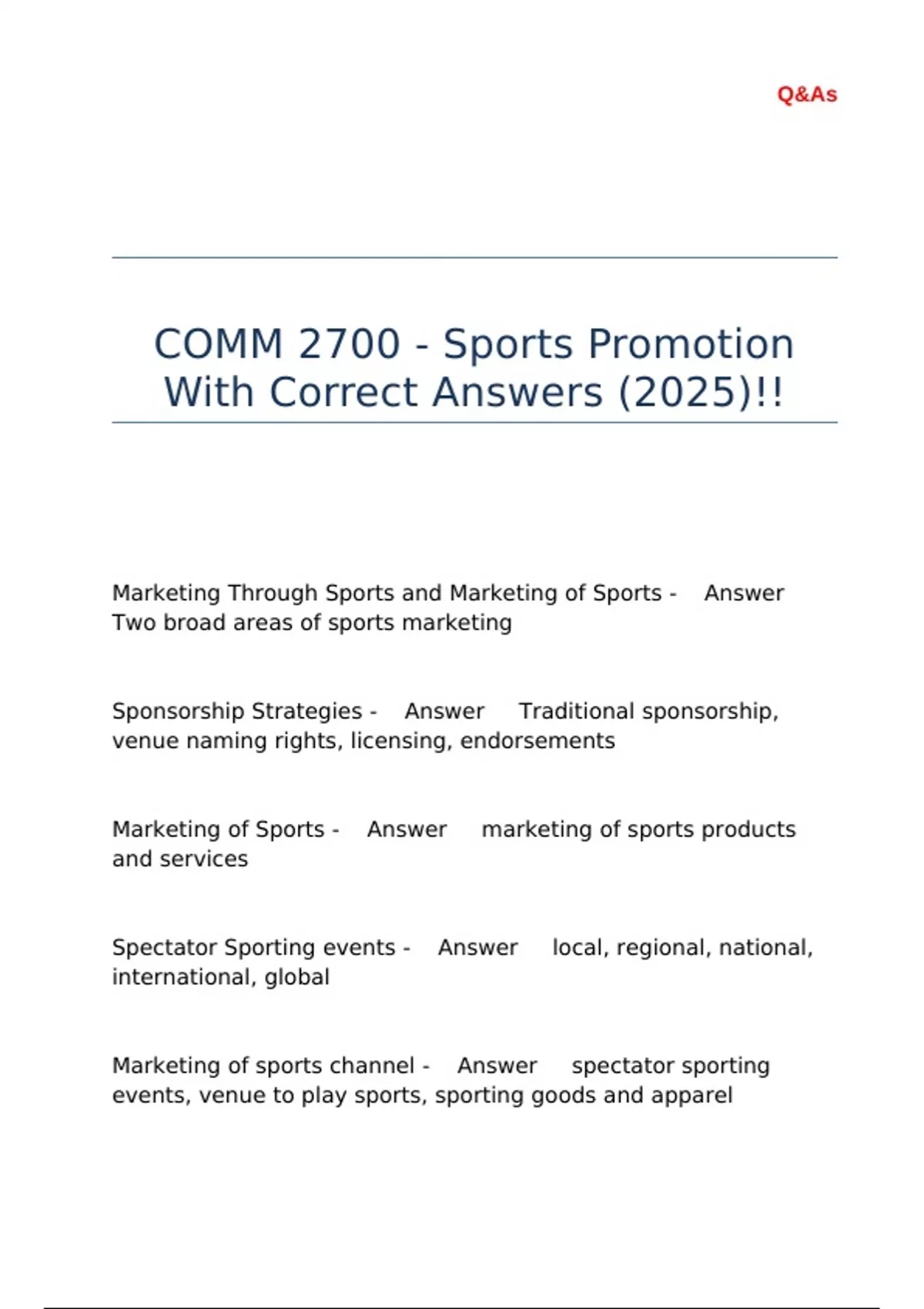 COMM 2700 - Sports Promotion With Correct Answers (2025)!! - COMM 2700 ...