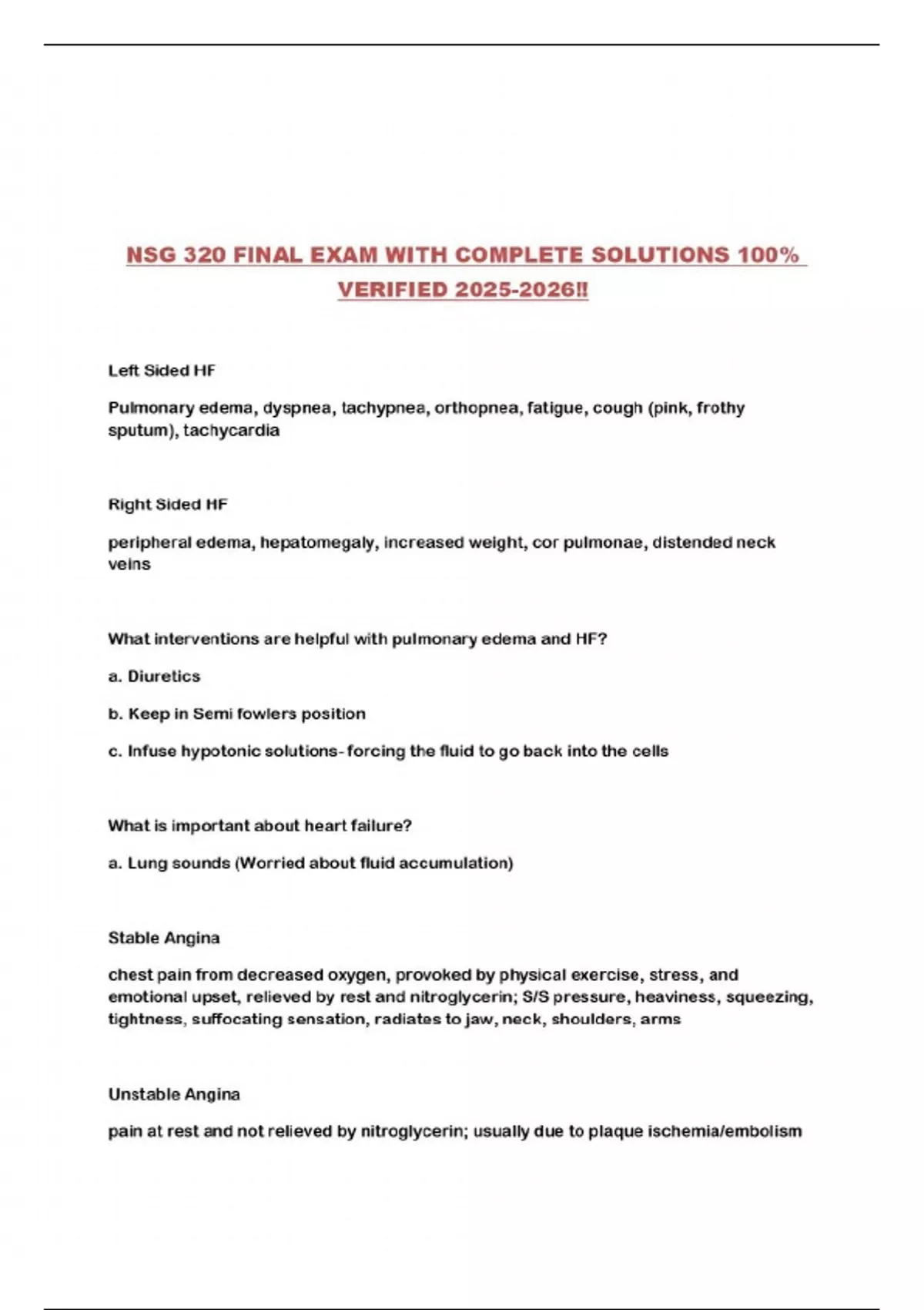 NSG 320 FINAL EXAM WITH COMPLETE SOLUTIONS 100% VERIFIED !! - NSG 320 ...