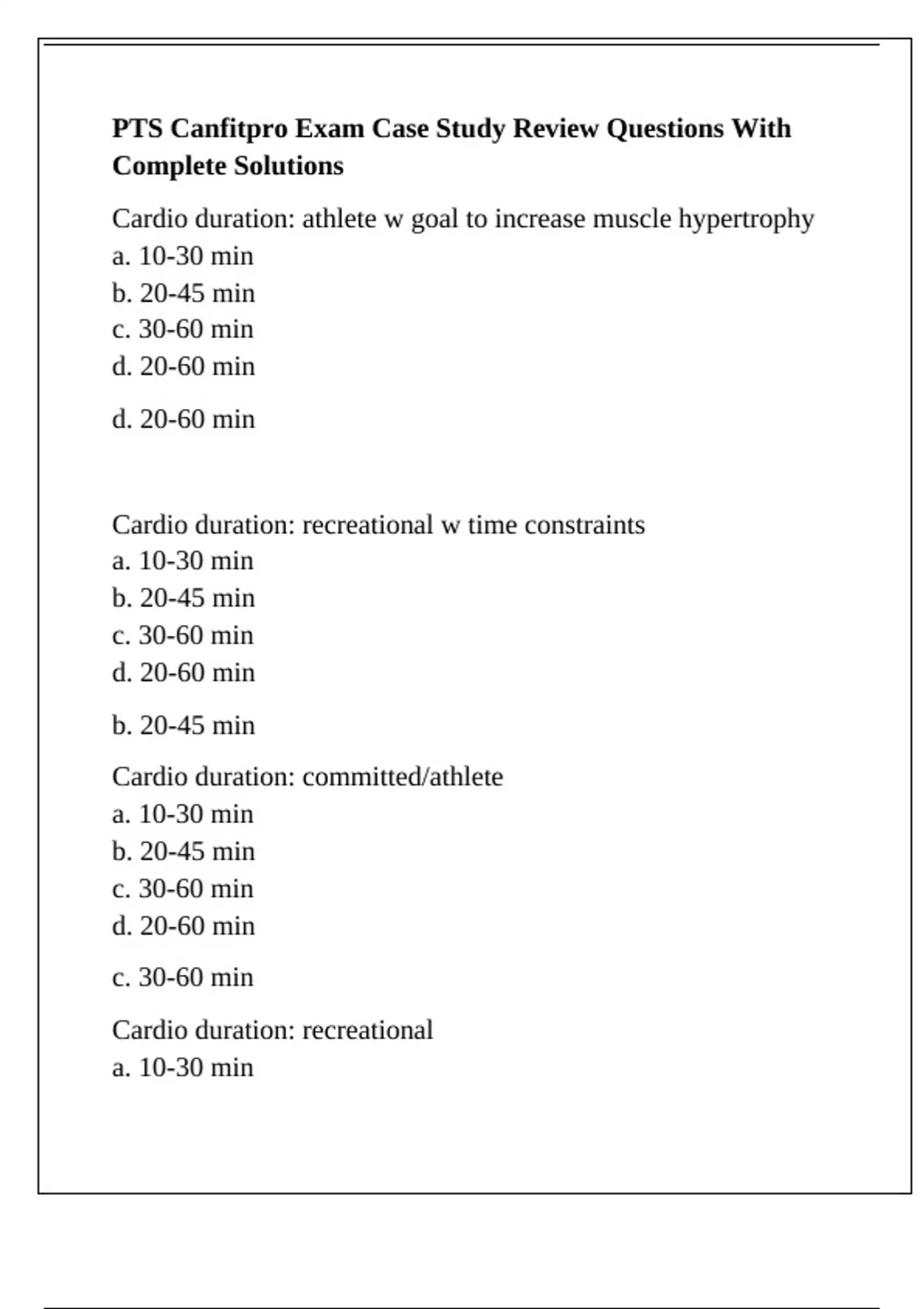 PTS Canfitpro Exam Case Study Review Questions With Complete Solutions - CanfitPro - Stuvia US