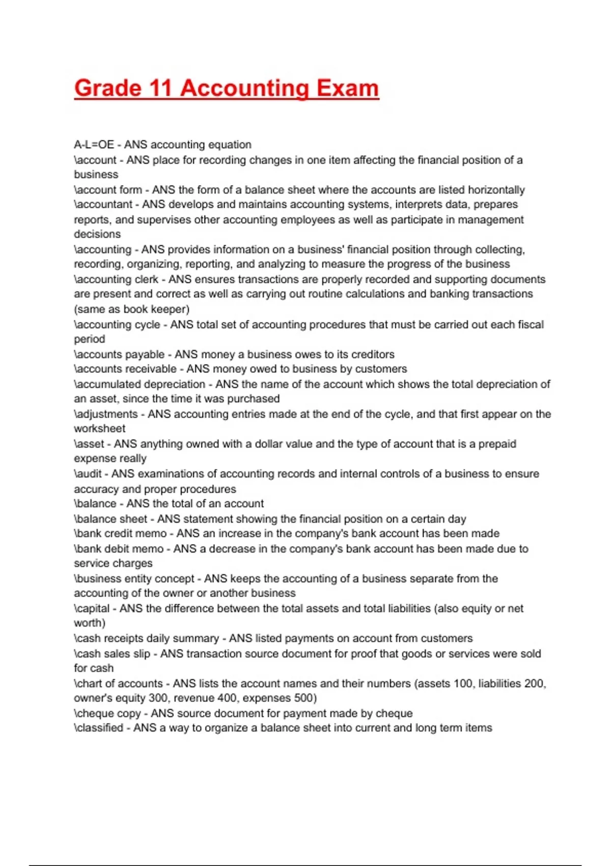 Grade 11 Accounting Exam 2025/2026 Questions With Completed & Verified ...