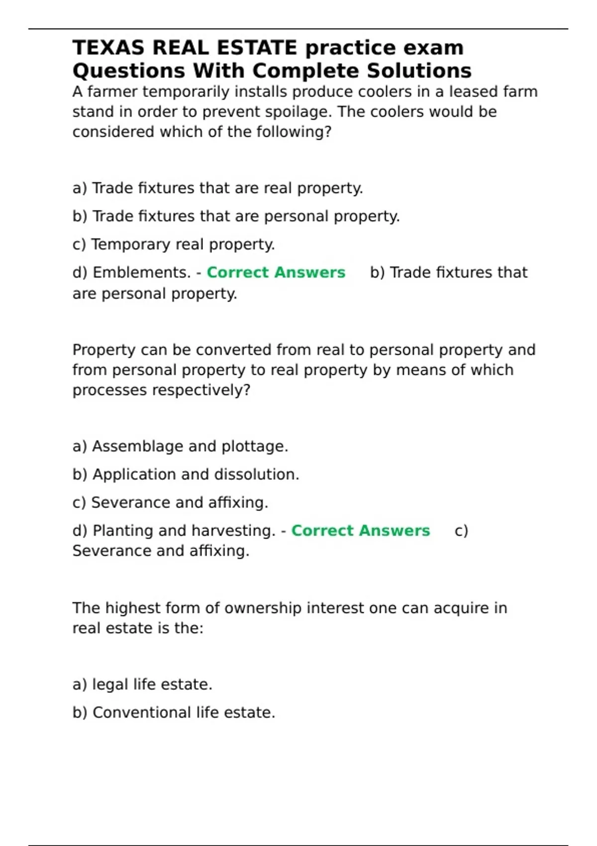 TEXAS REAL ESTATE practice exam Questions With Complete Solutions ...