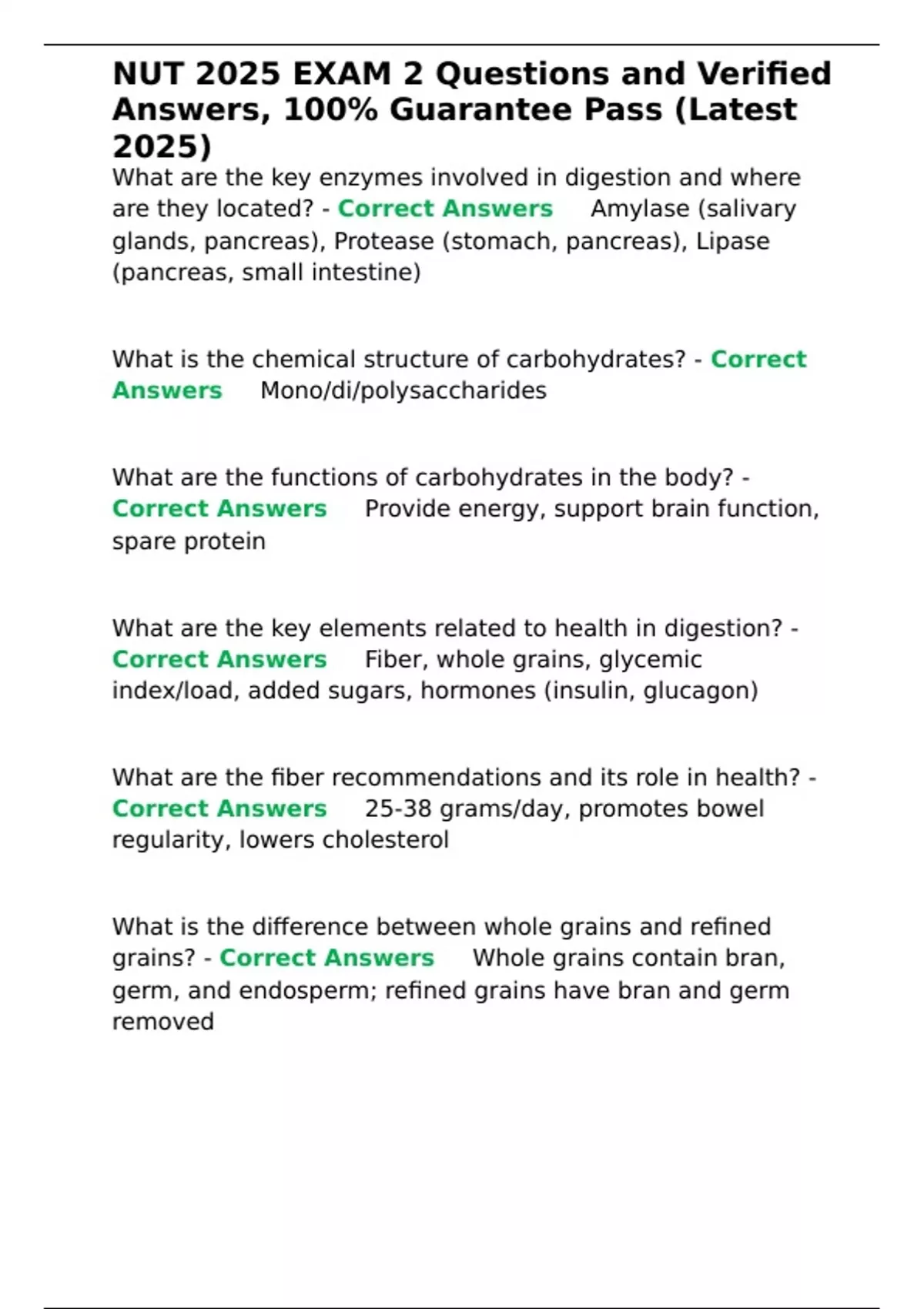 NUT 2025 EXAM 2 Questions and Verified Answers, 100- Guarantee Pass ...