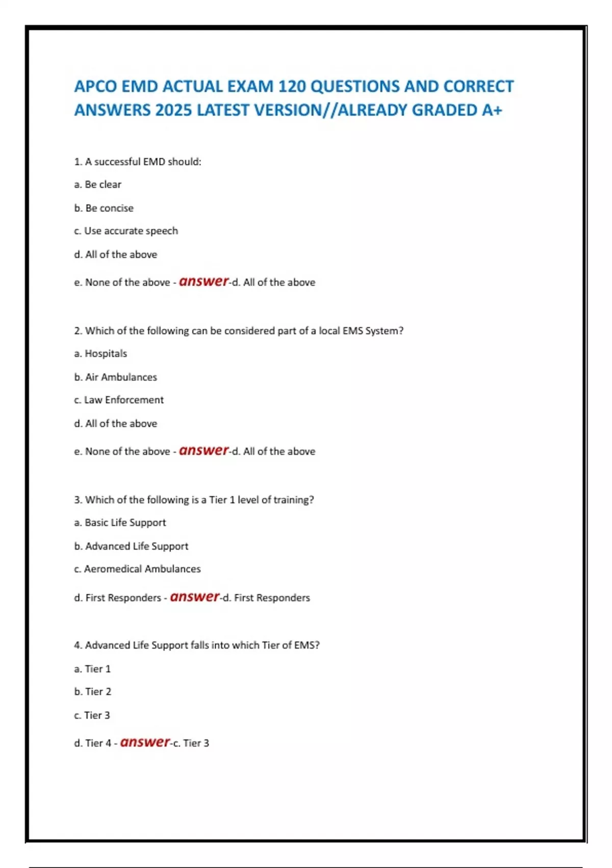 APCO EMD ACTUAL EXAM 120 QUESTIONS AND CORRECT ANSWERS 2025 LATEST ...