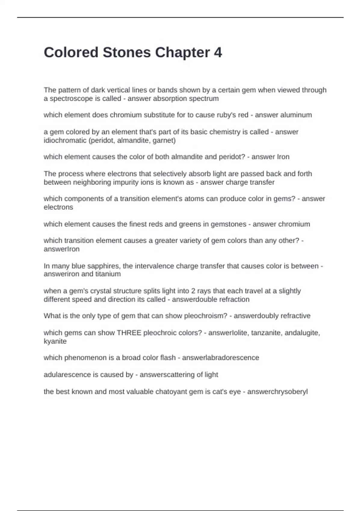 Colored Stones Chapter 4 Questions and Answers 2025 - Colored stones ...