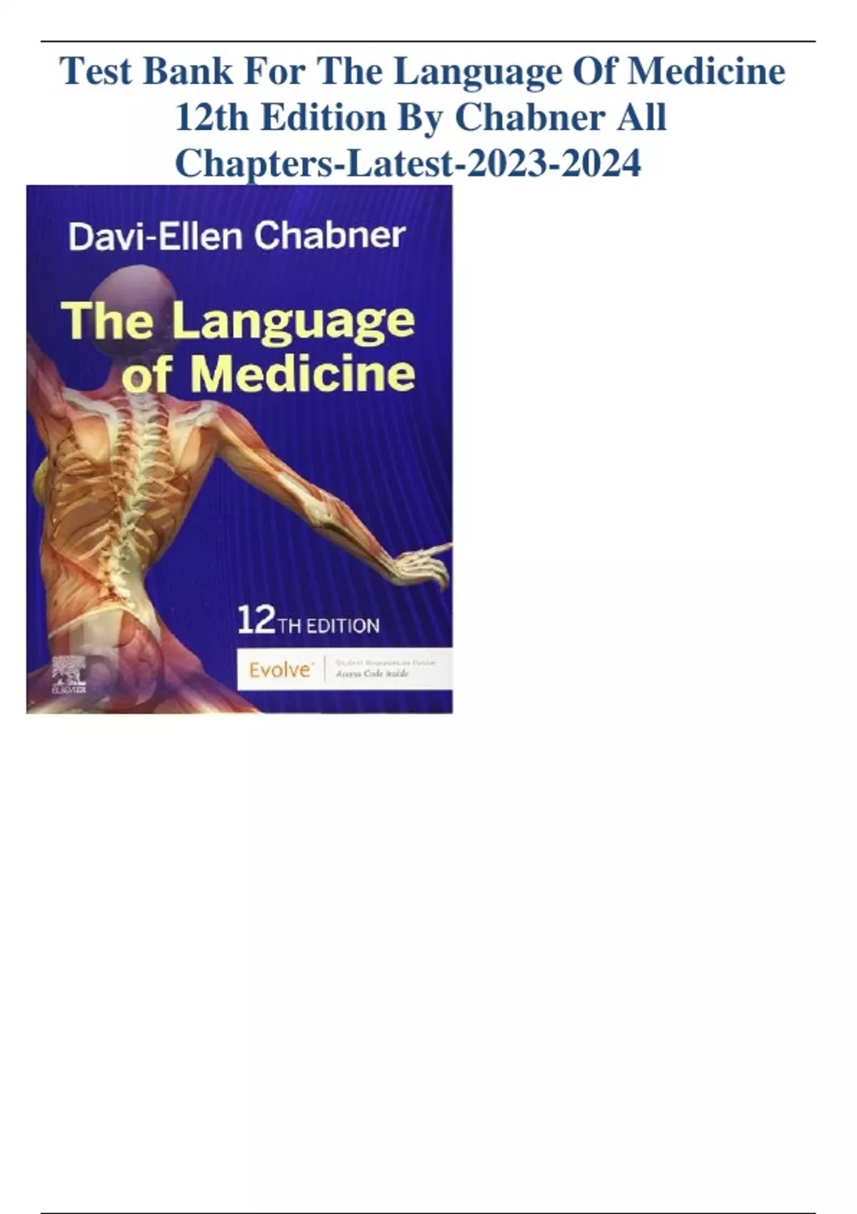 TEST BANK - Davi-Ellen Chabner, The Language of Medicine 12th Edition ...