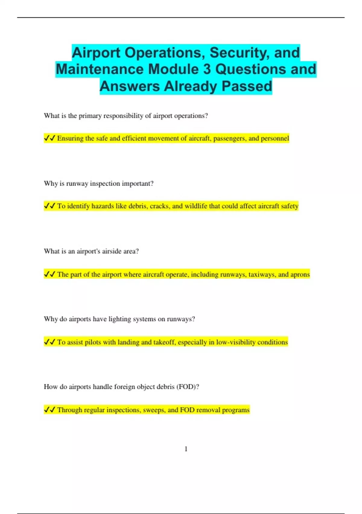 Airport/Aviation Security Bundled Exams Questions and Answers Multiple ...