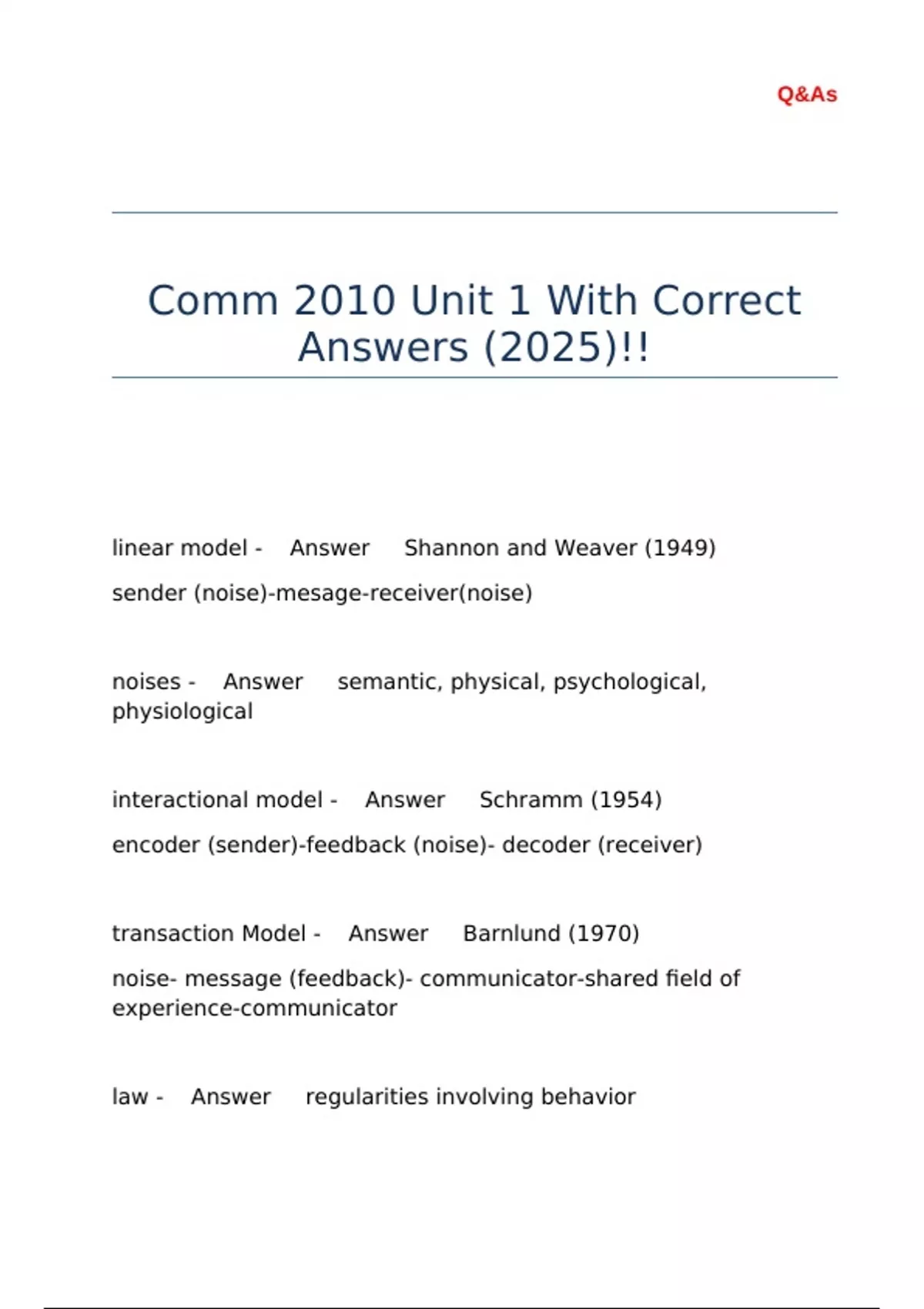 Comm 2010 Unit 1 With Correct Answers (2025)!! - COMM 2010 - Stuvia US
