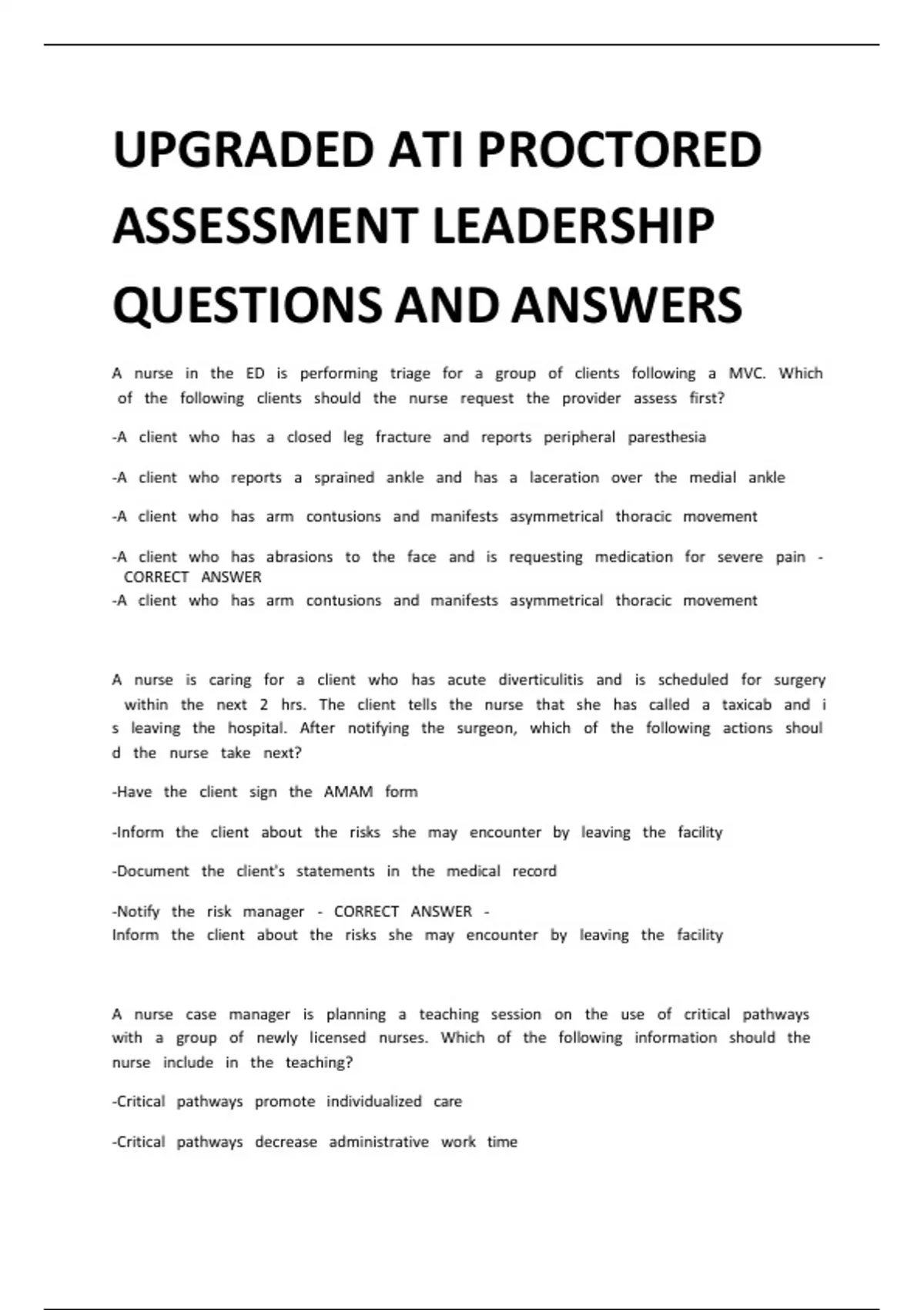 UPGRADED ATI PROCTORED ASSESSMENT LEADERSHIP QUESTIONS AND ANSWERS ...