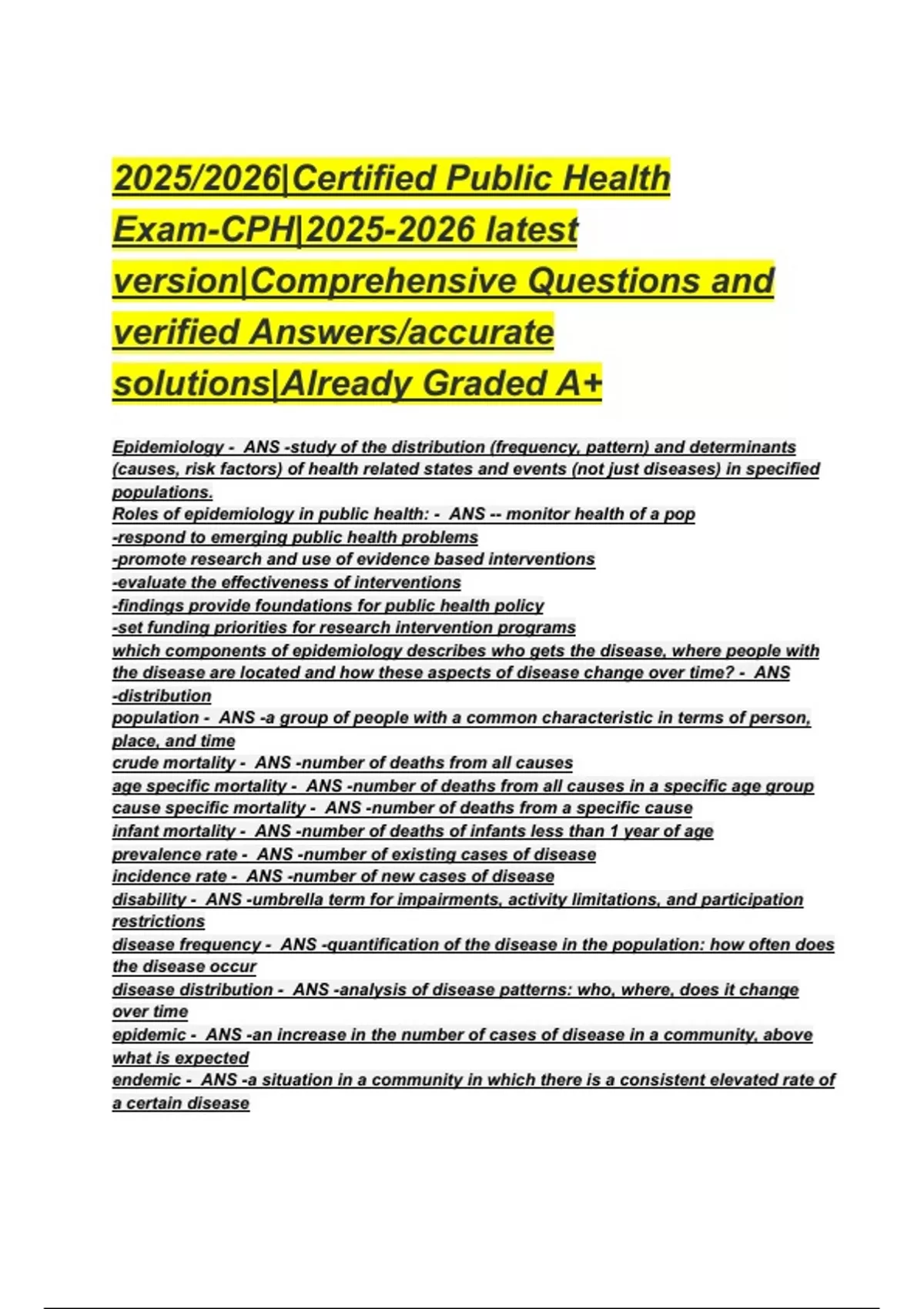 2025/2026|Certified Public Health Exam-CPH| latest version ...