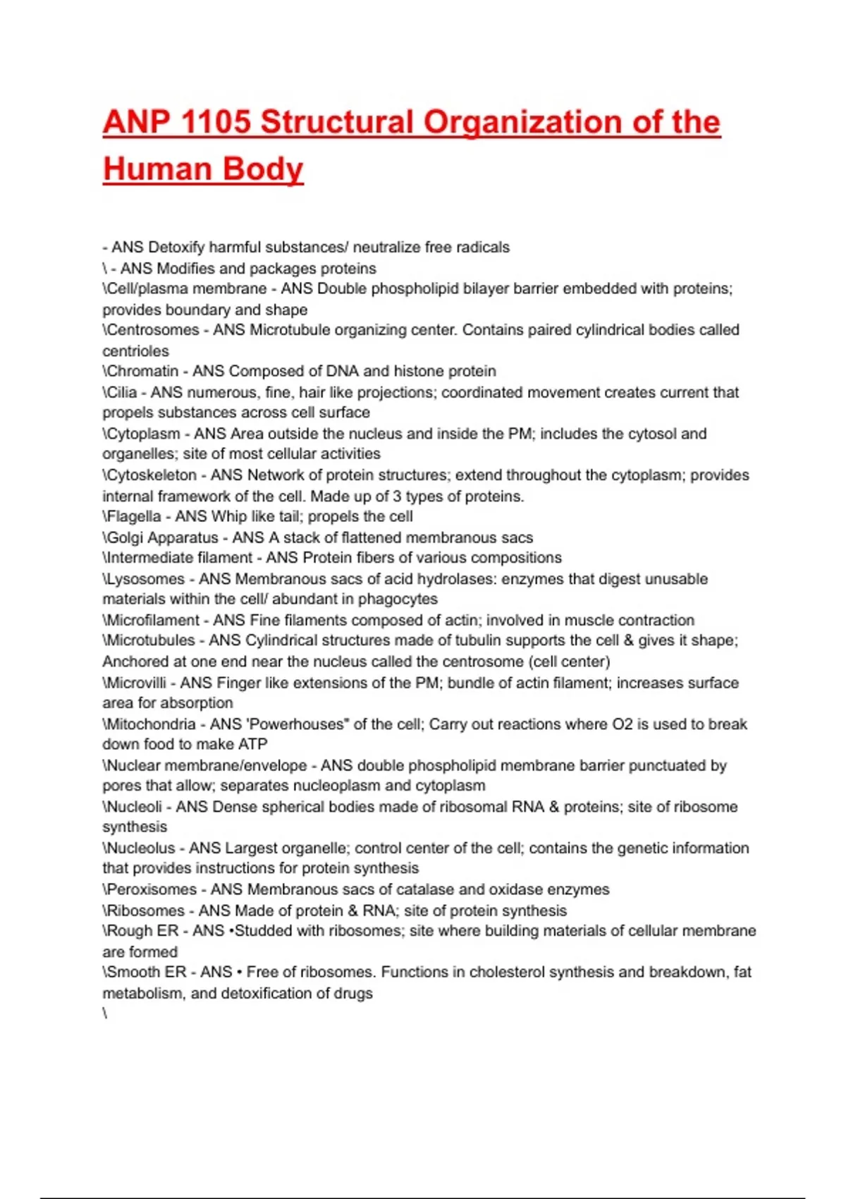 ANP 1105 Structural Organization of the Human Body Exam 2025/2026 ...