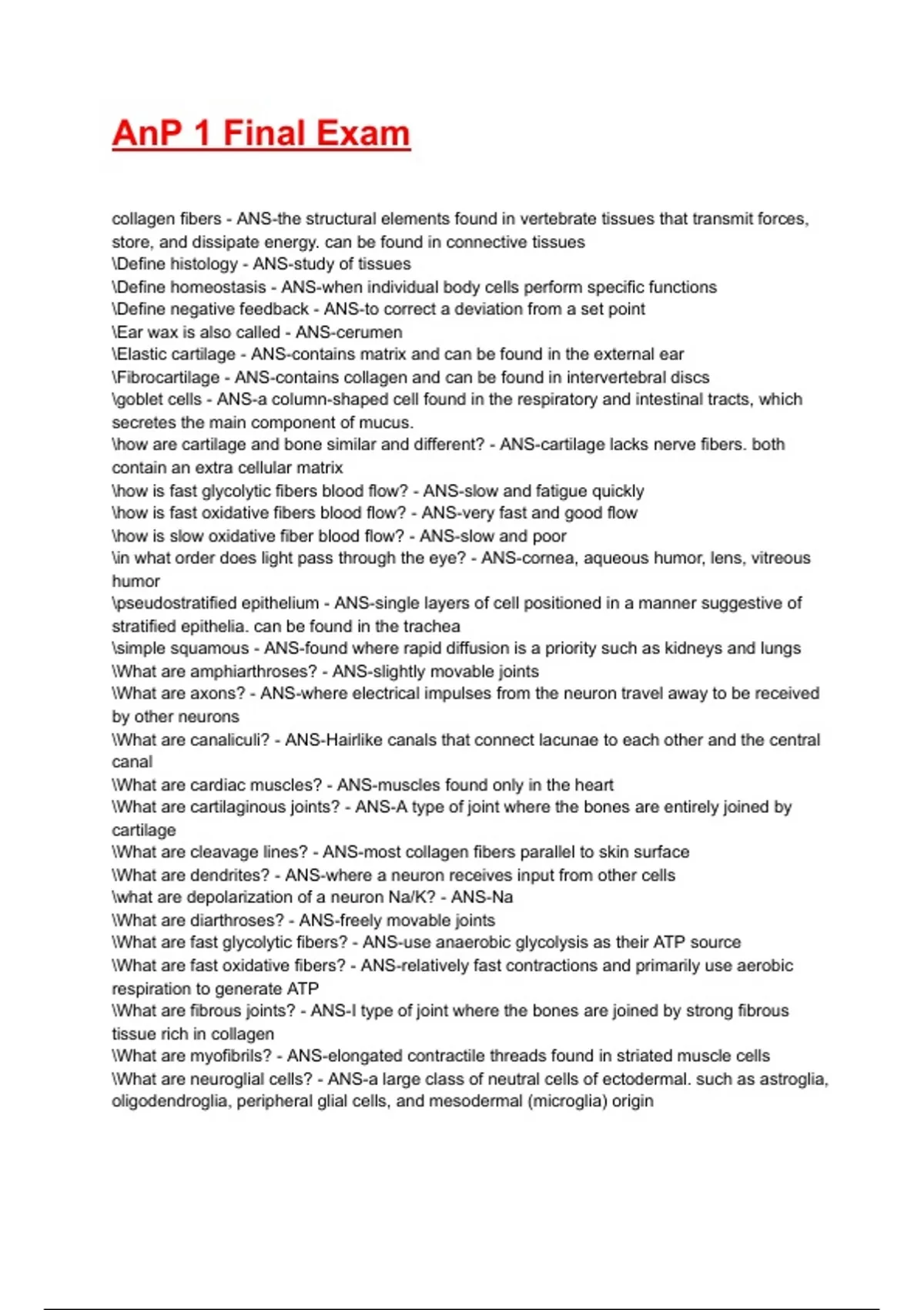 AnP 1 Final Exam 2025/2026 Questions With Completed Solutions. - ANP ...