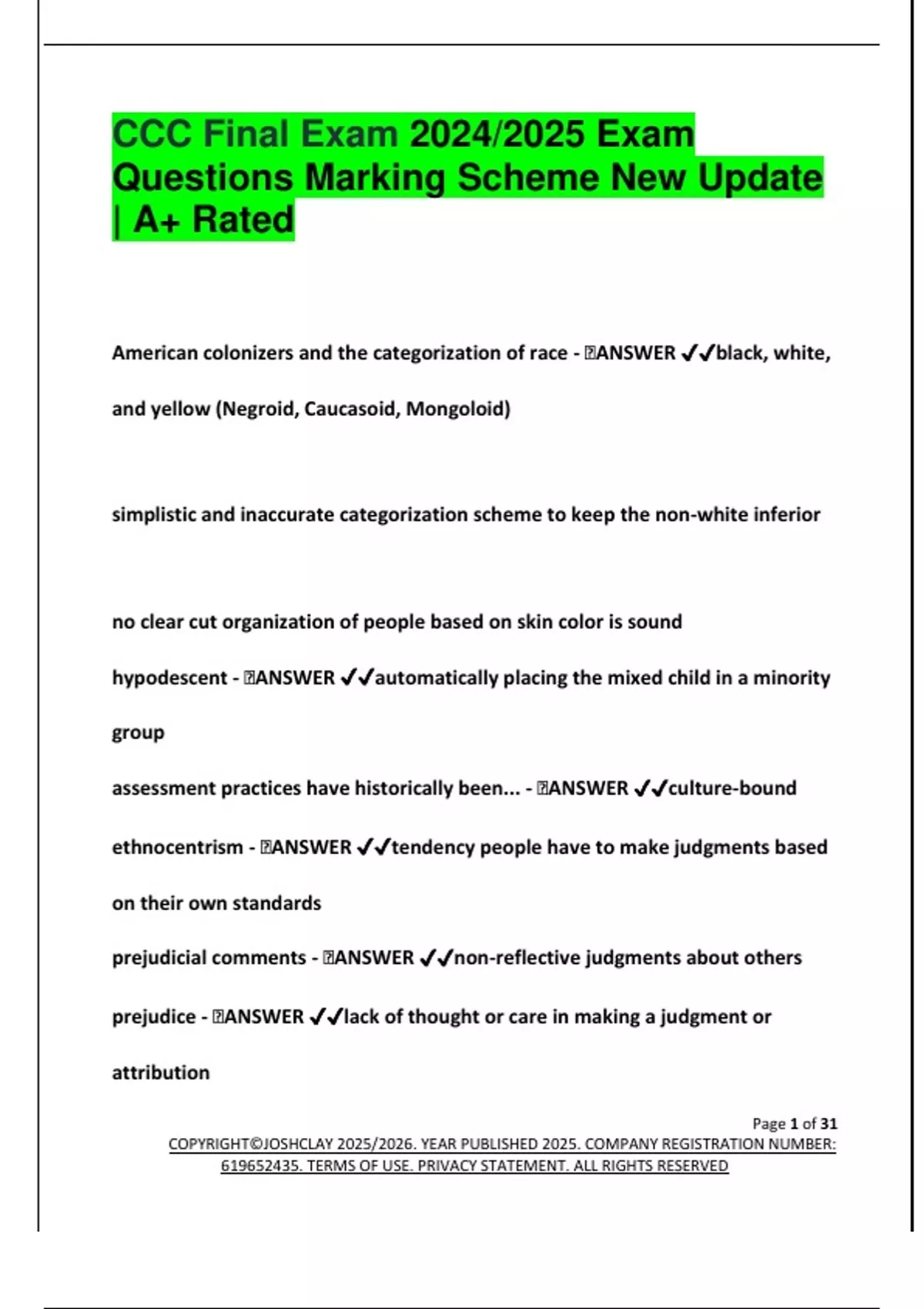 CCC Final Exam 2024/2025 Exam Questions Marking Scheme New Update | A+ ...