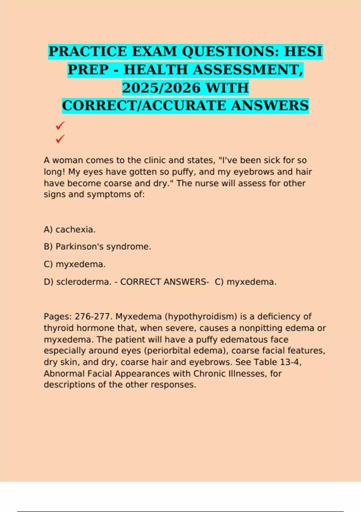 PRACTICE EXAM QUESTIONS: HESI PREP - HEALTH ASSESSMENT, 2025/2026 WITH ...
