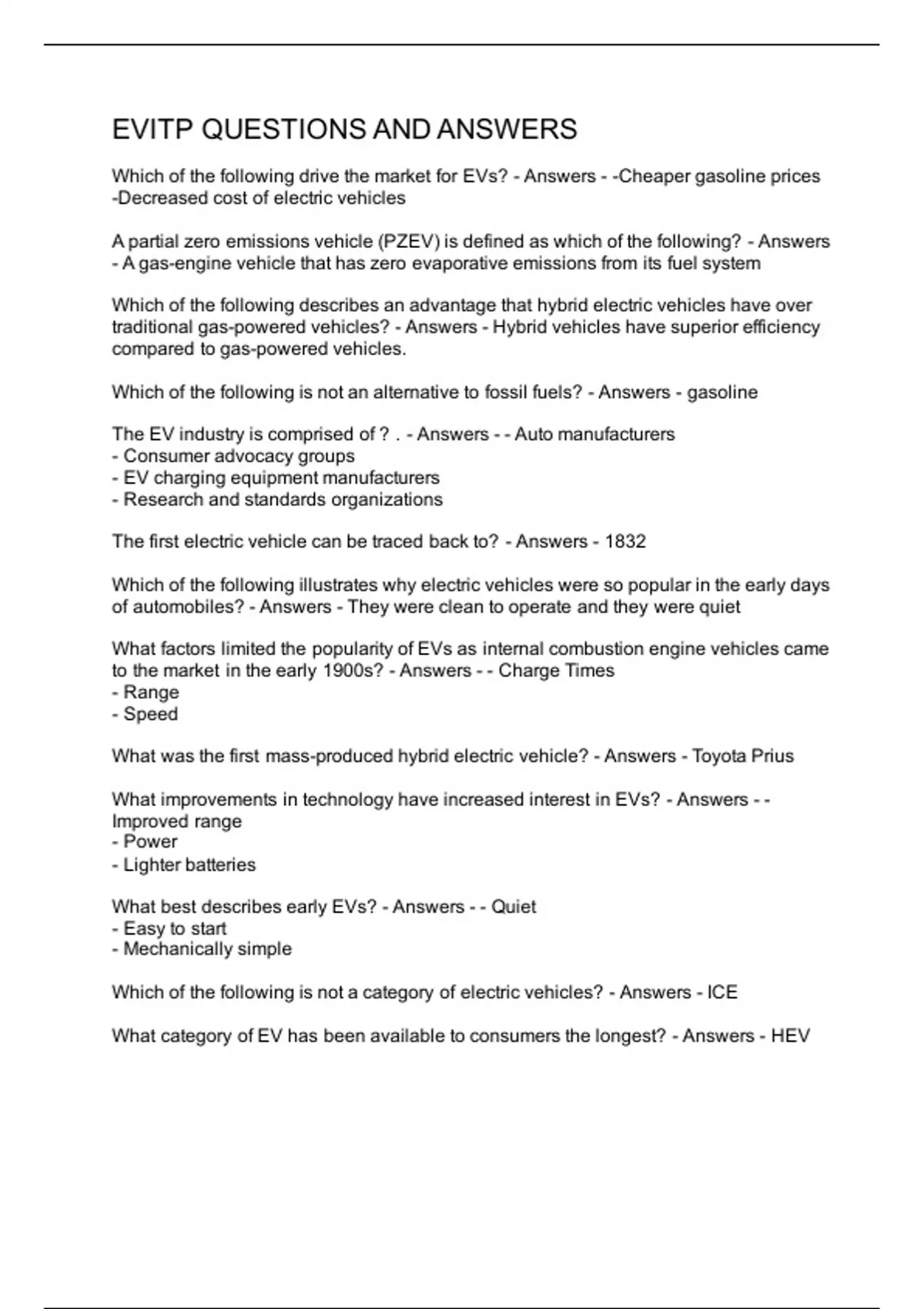 EVITP QUESTIONS AND ANSWERS - EVITP - Stuvia US