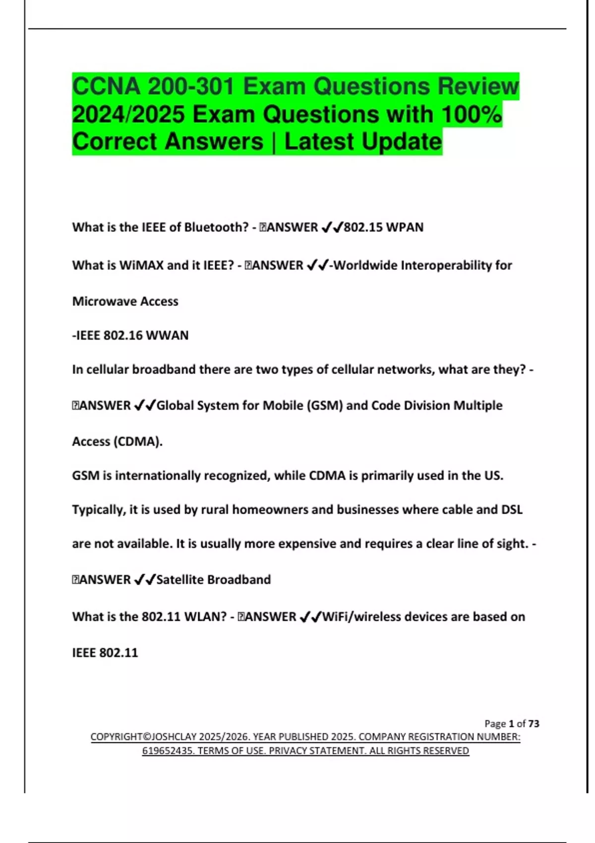 CCNA 200-301 Exam Questions Review 2024/2025 Exam Questions with 100% ...