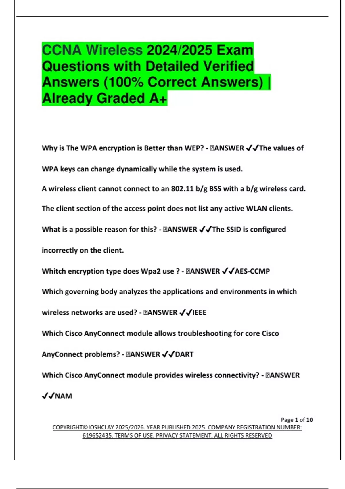 CCNA Wireless 2024/2025 Exam Questions with Detailed Verified Answers ...