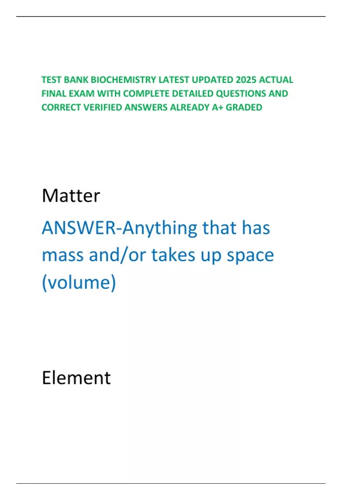 TEST BANK BIOCHEMISTRY LATEST UPDATED 2025 ACTUAL FINAL EXAM WITH ...