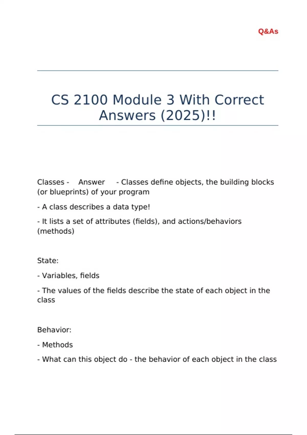 CS 2100 Module 3 With Correct Answers (2025)!! - CS 2100 - Stuvia US