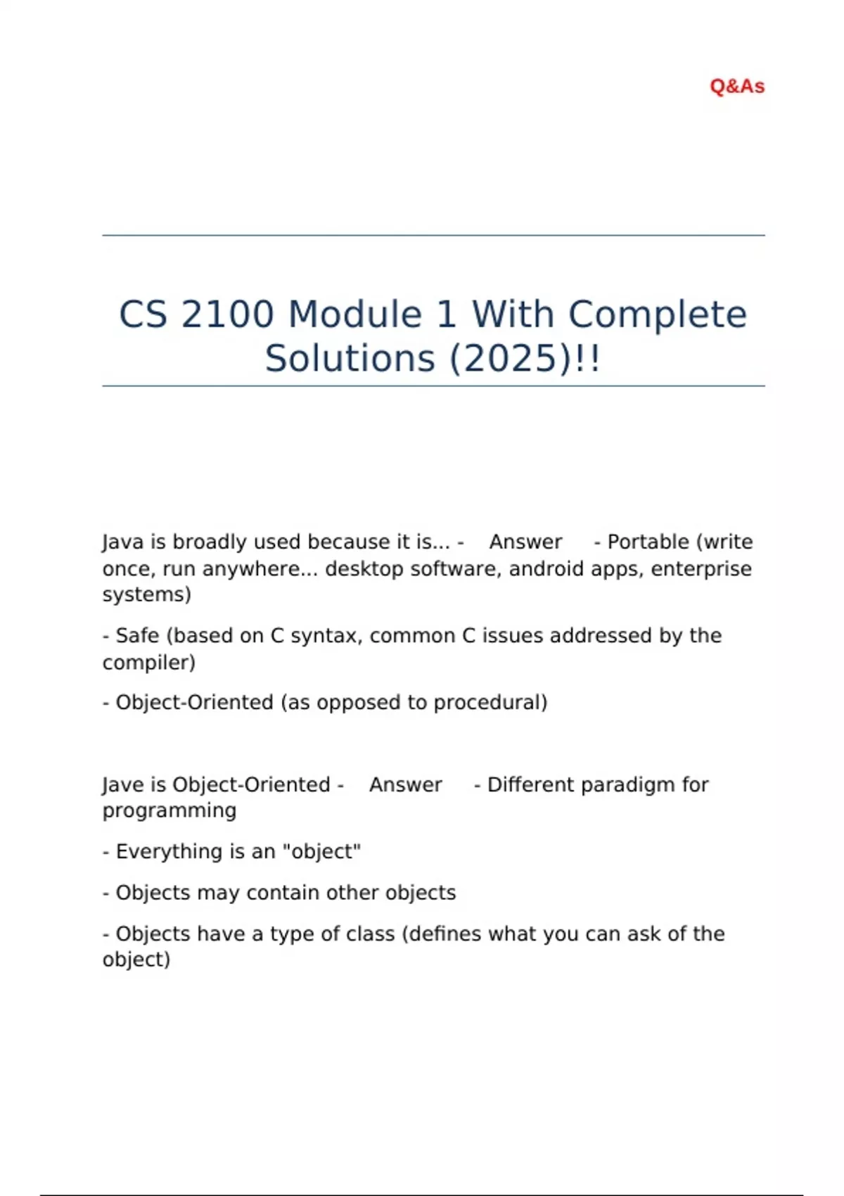 CS 2100 Module 1 With Complete Solutions (2025)!! - CS 2100 - Stuvia US