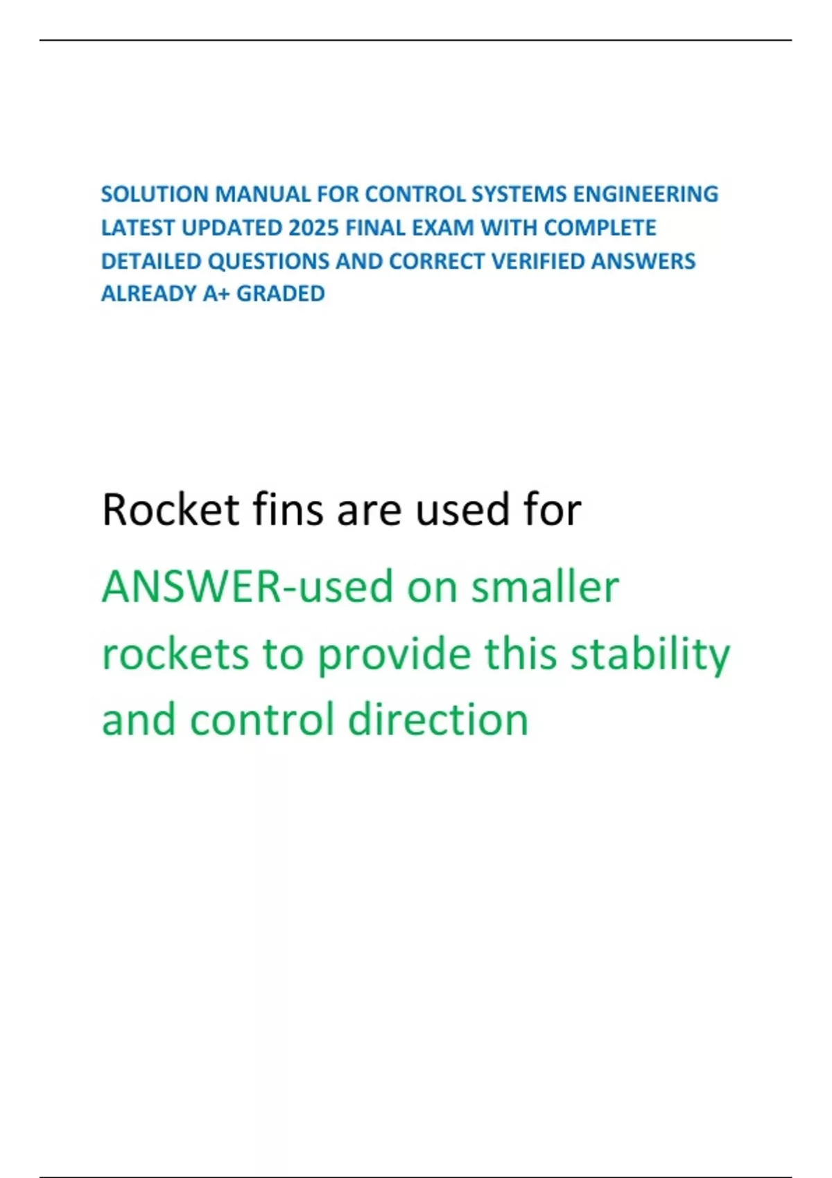 SOLUTION MANUAL FOR CONTROL SYSTEMS ENGINEERING LATEST UPDATED 2025 ...