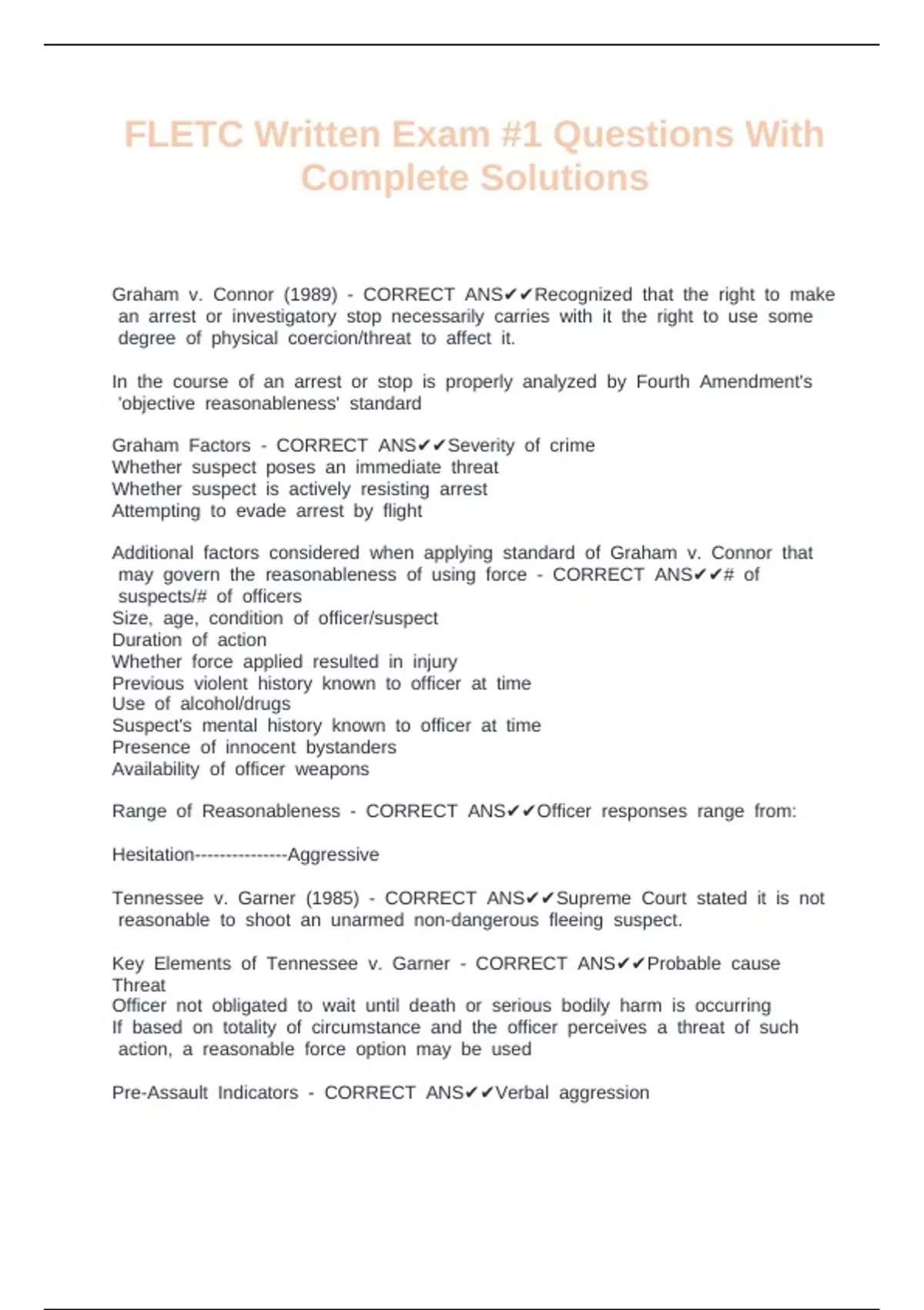 FLETC Written Exam #1 Questions With Complete Solutions - FLETC BOP ...