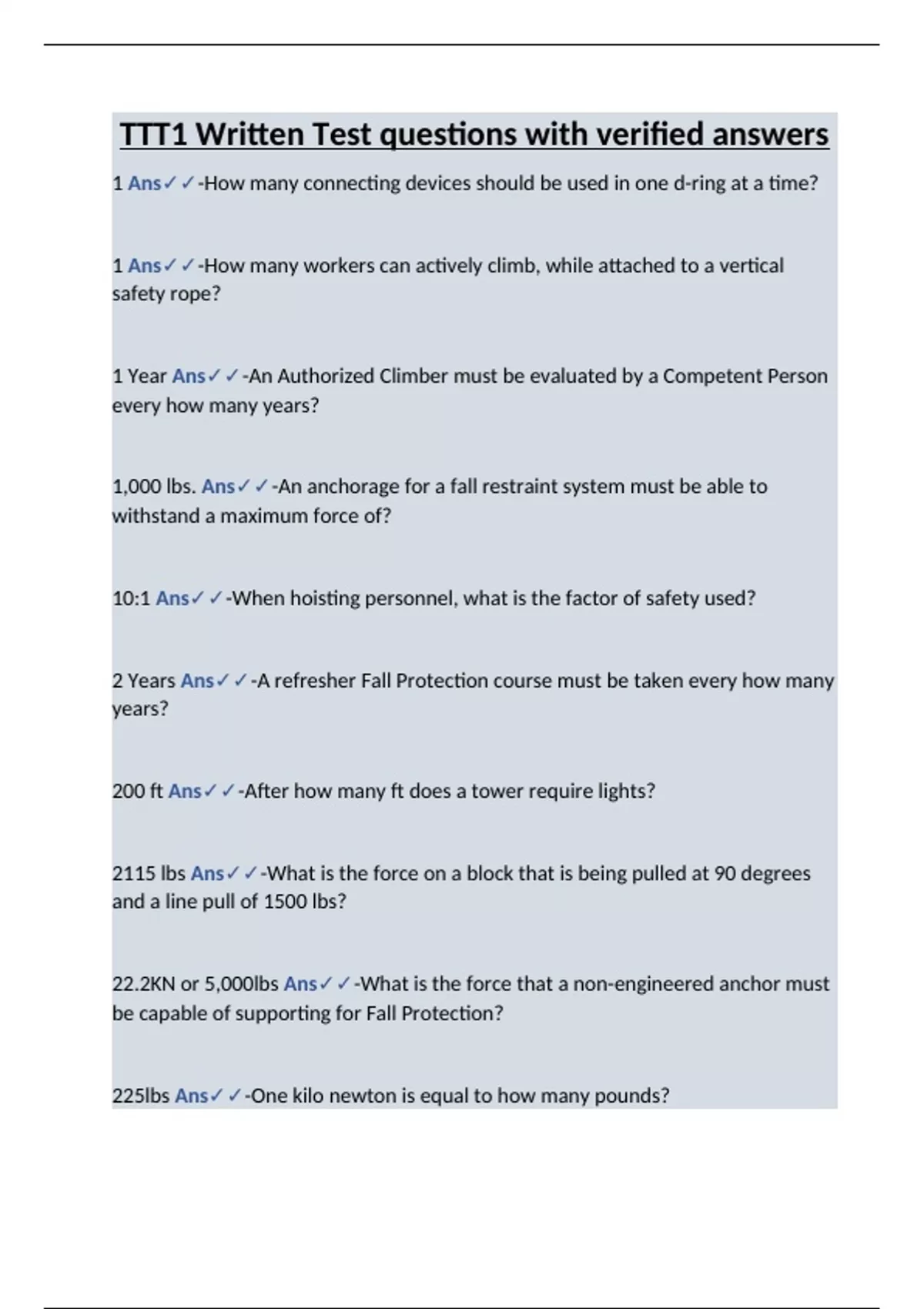 TTT1 Written Test questions with verified answers - Tcst - Stuvia US