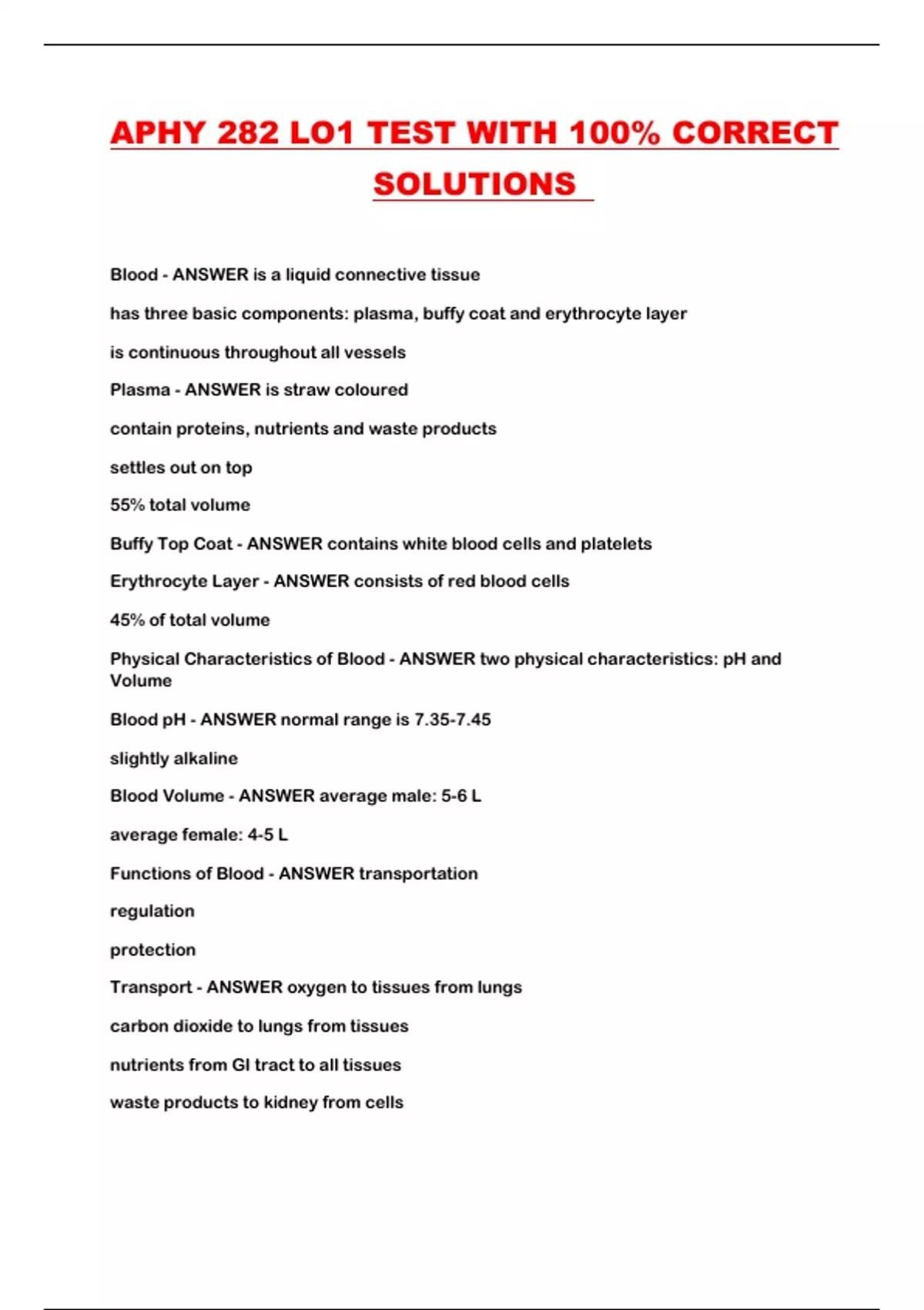 APHY 282 LO1 TEST WITH 100% CORRECT SOLUTIONS - APHY 282 - Stuvia US