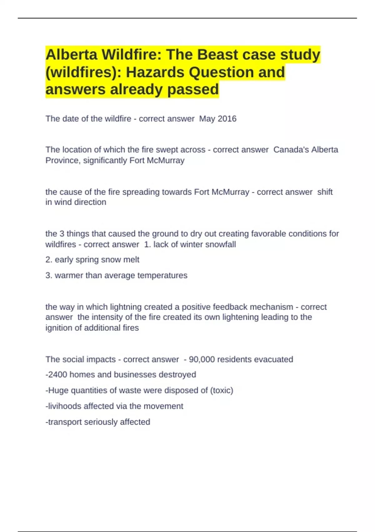 Alberta Wildfire: The Beast case study (wildfires): Hazards Question ...