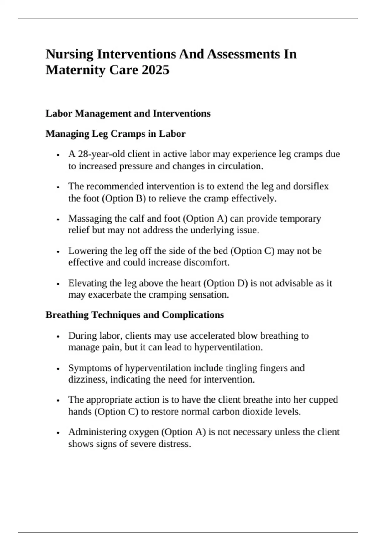 Nursing Interventions And Assessments In Maternity Care 2025 - Nursing ...