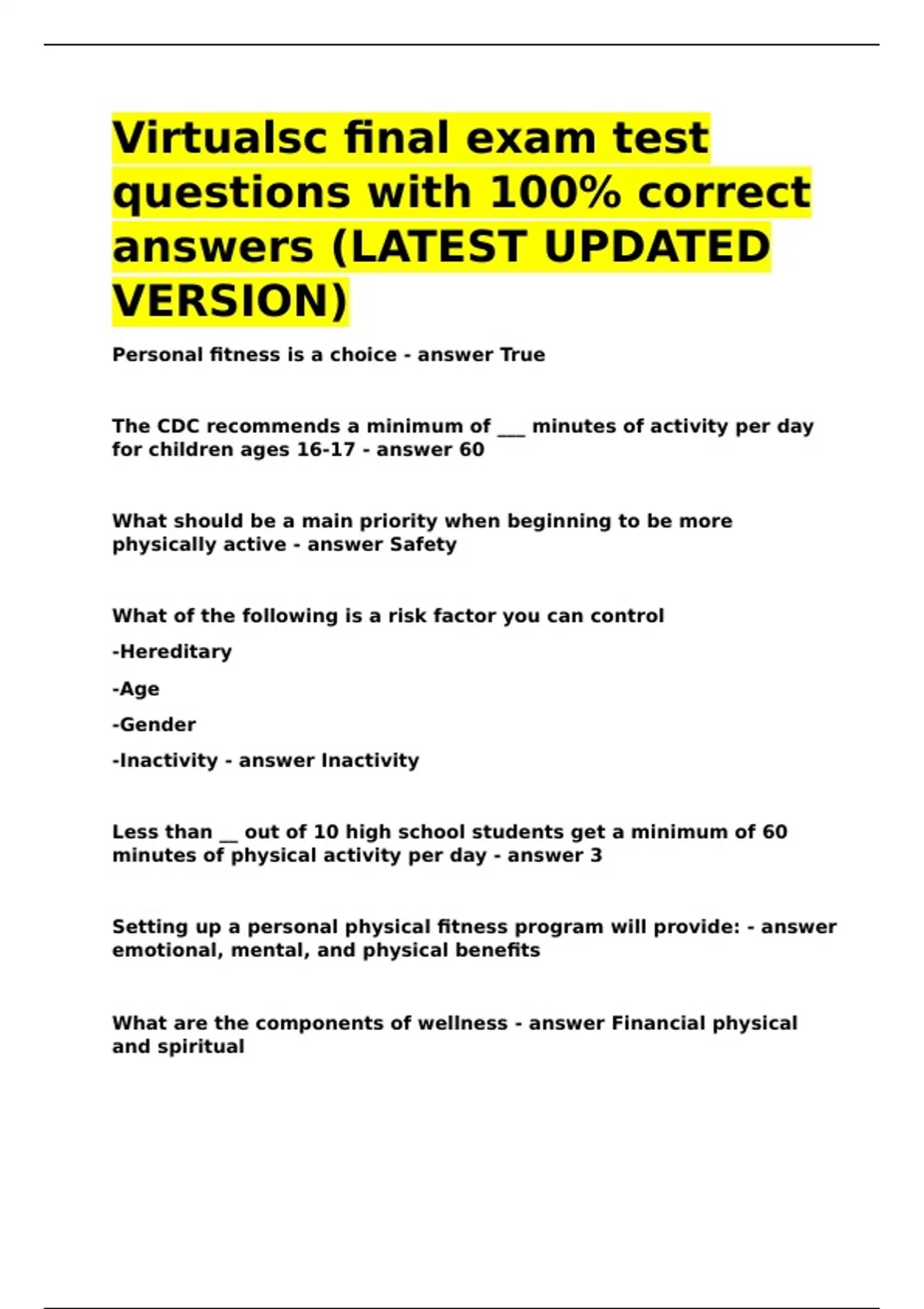 Virtualsc final exam test questions with 100- correct answers (LATEST ...