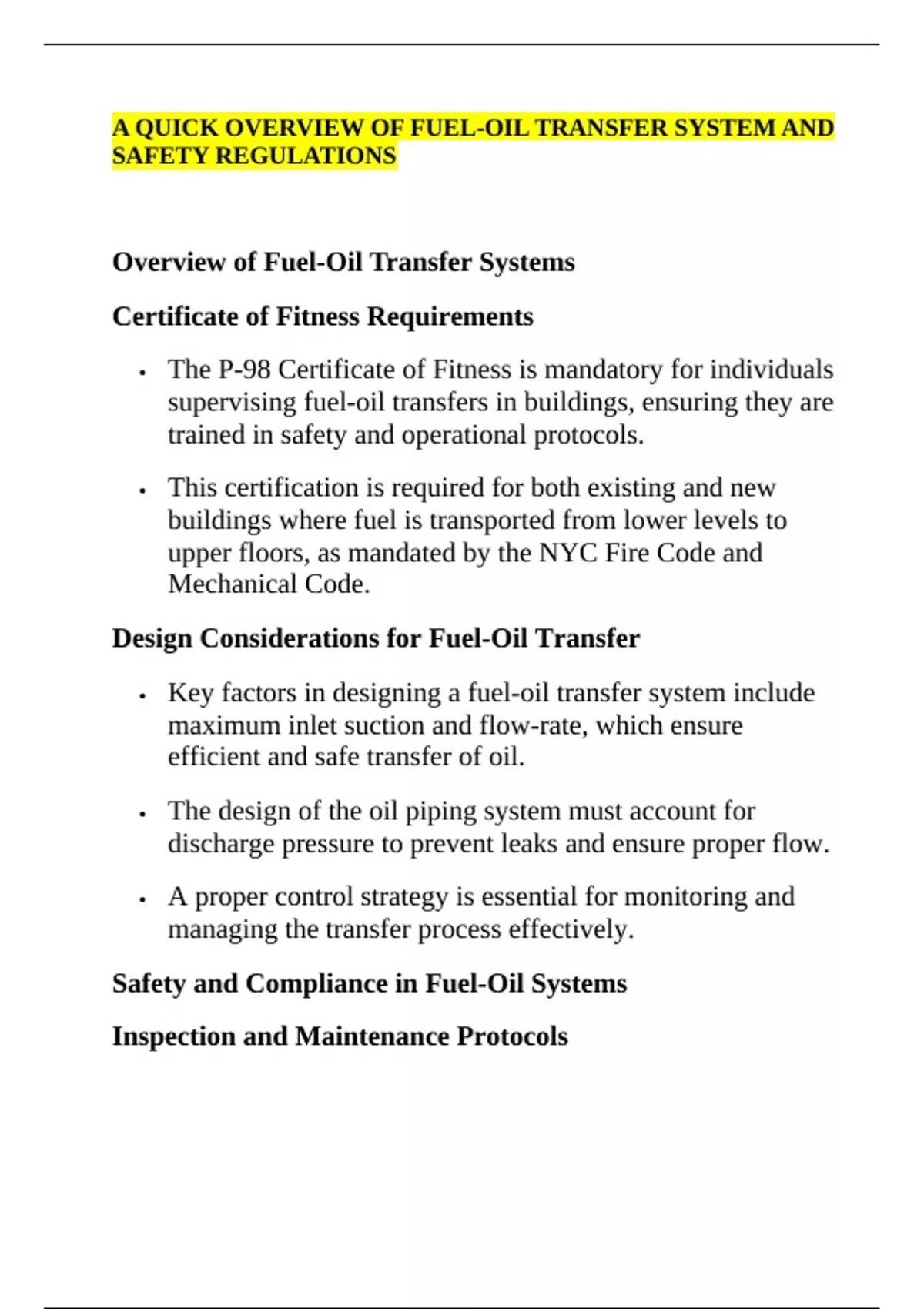 A QUICK OVERVIEW OF FUEL-OIL TRANSFER SYSTEM AND SAFETY REGULATIONS ...