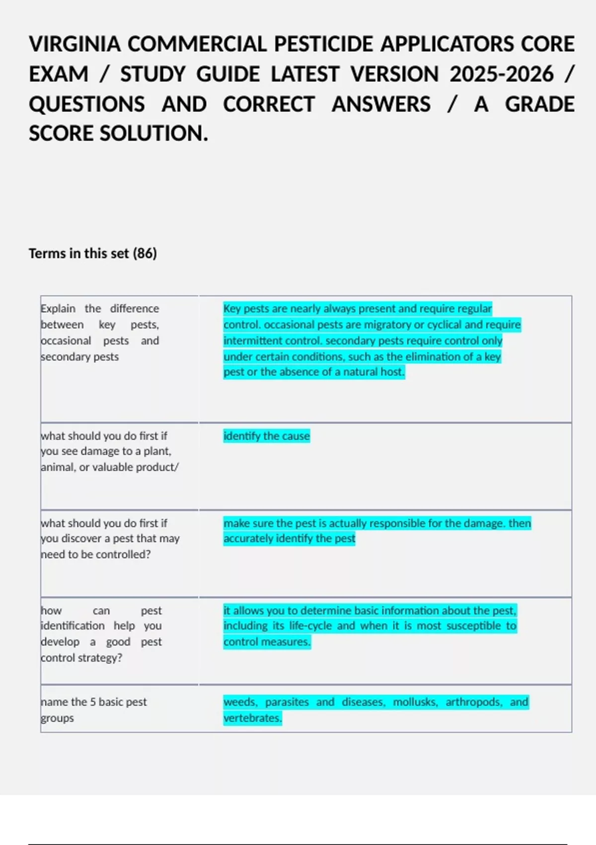 VIRGINIA COMMERCIAL PESTICIDE APPLICATORS CORE EXAM / STUDY GUIDE ...