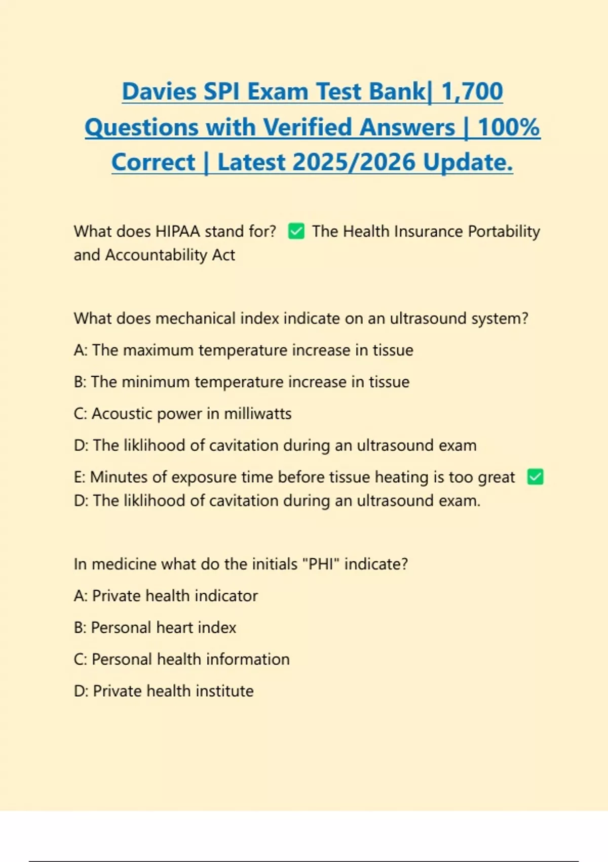 Davies SPI (Sonography Principles & Instrumentation) Exams PACKAGE DEAL| BUNDLE contains the ...