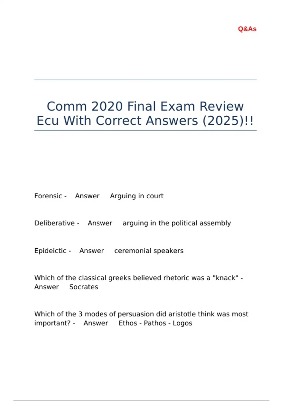 Comm 2020 Final Exam Review Ecu With Correct Answers (2025)!! - COMM ...