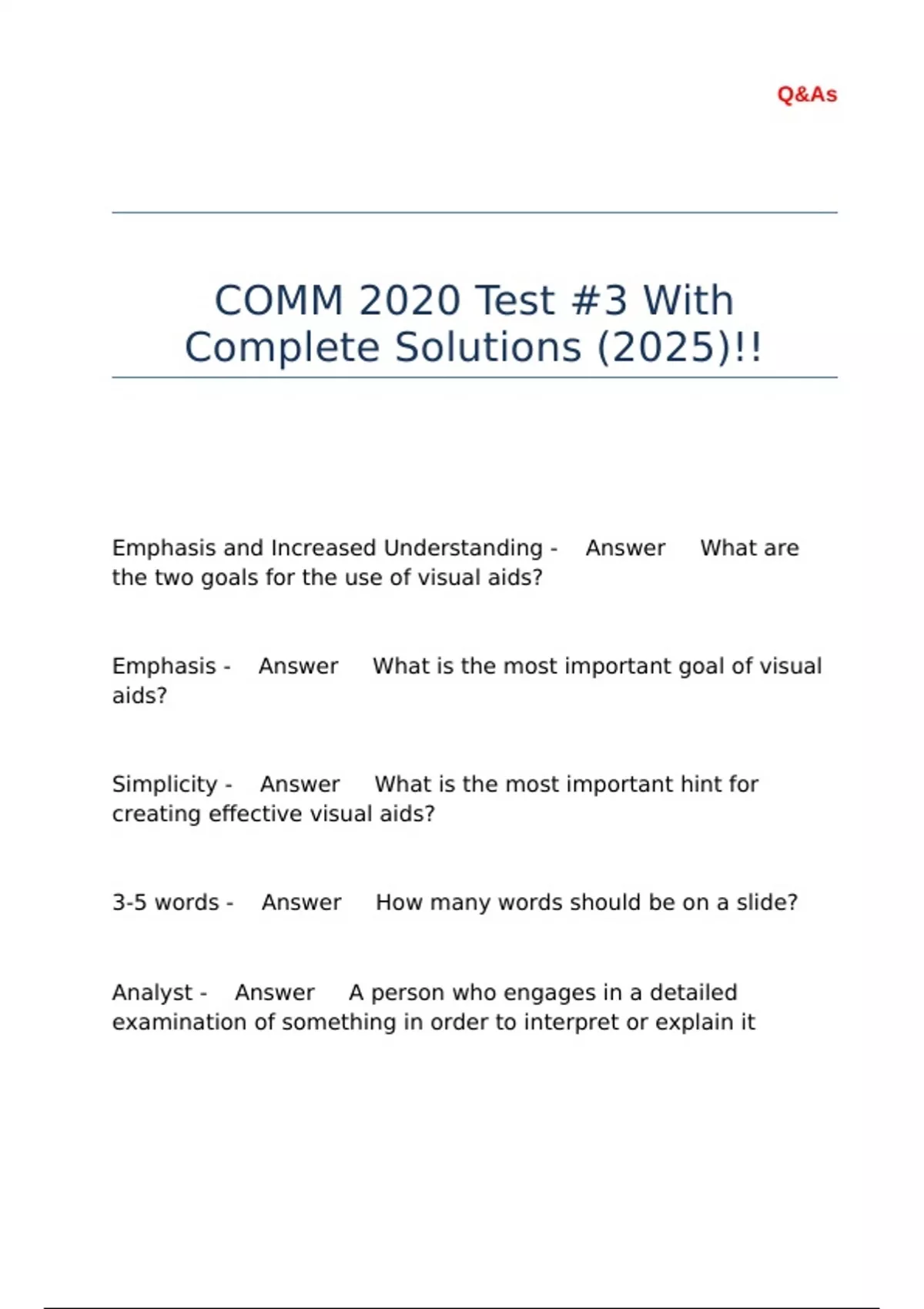 COMM 2020 Test -3 With Complete Solutions (2025)!! - COMM 2020 - Stuvia US