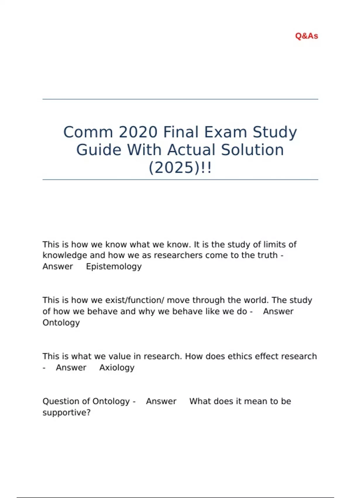 Comm 2020 Final Exam Study Guide With Actual Solution (2025)!! - COMM ...