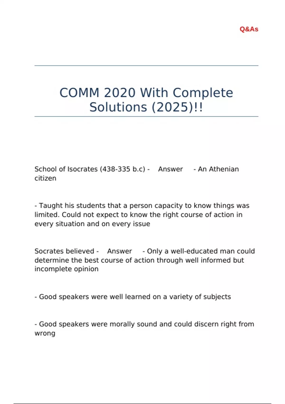 COMM 2020 With Complete Solutions (2025)!! - COMM 2020 - Stuvia UK