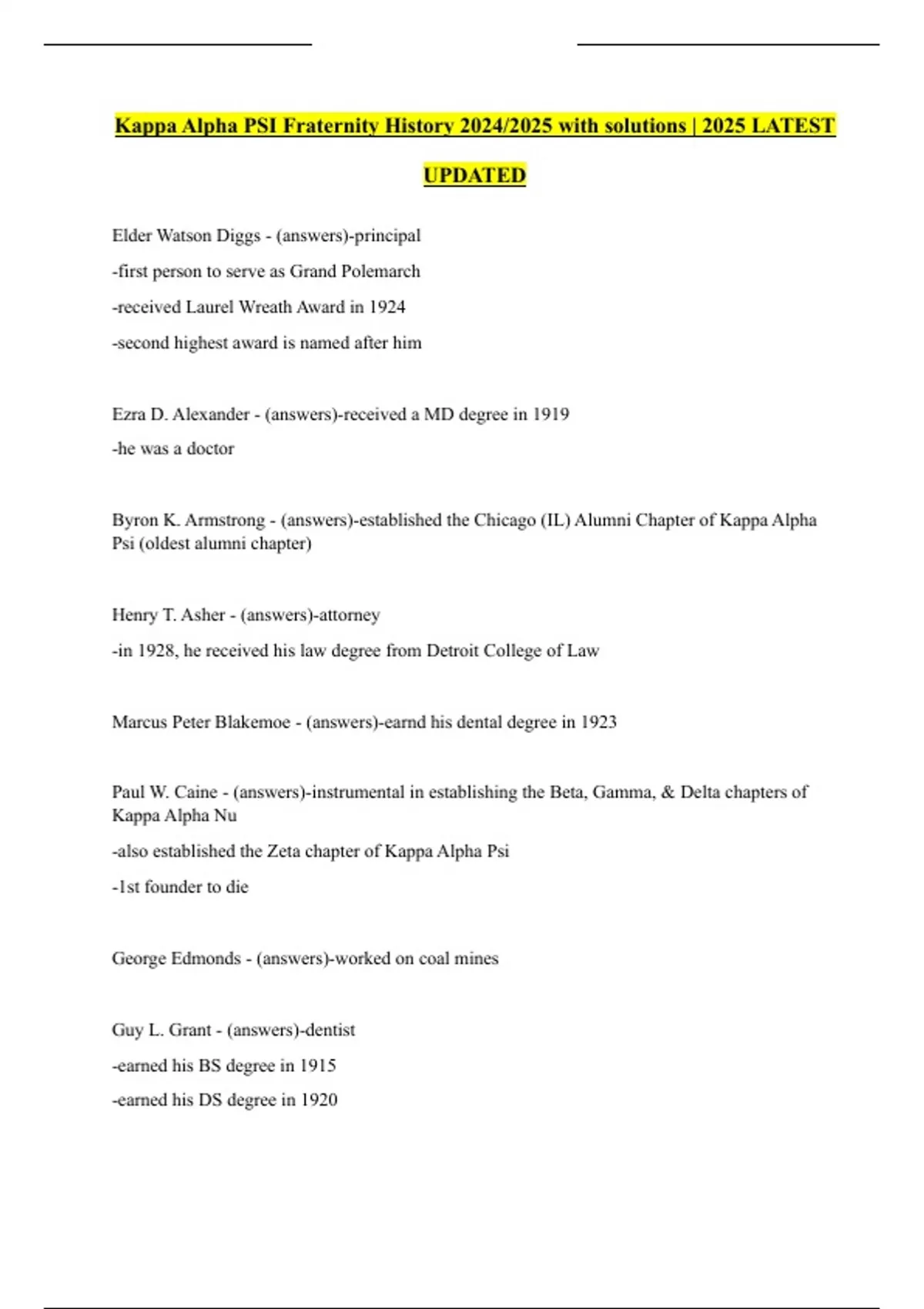 Kappa Alpha PSI Fraternity History 2024/2025 with solutions | 2025 ...