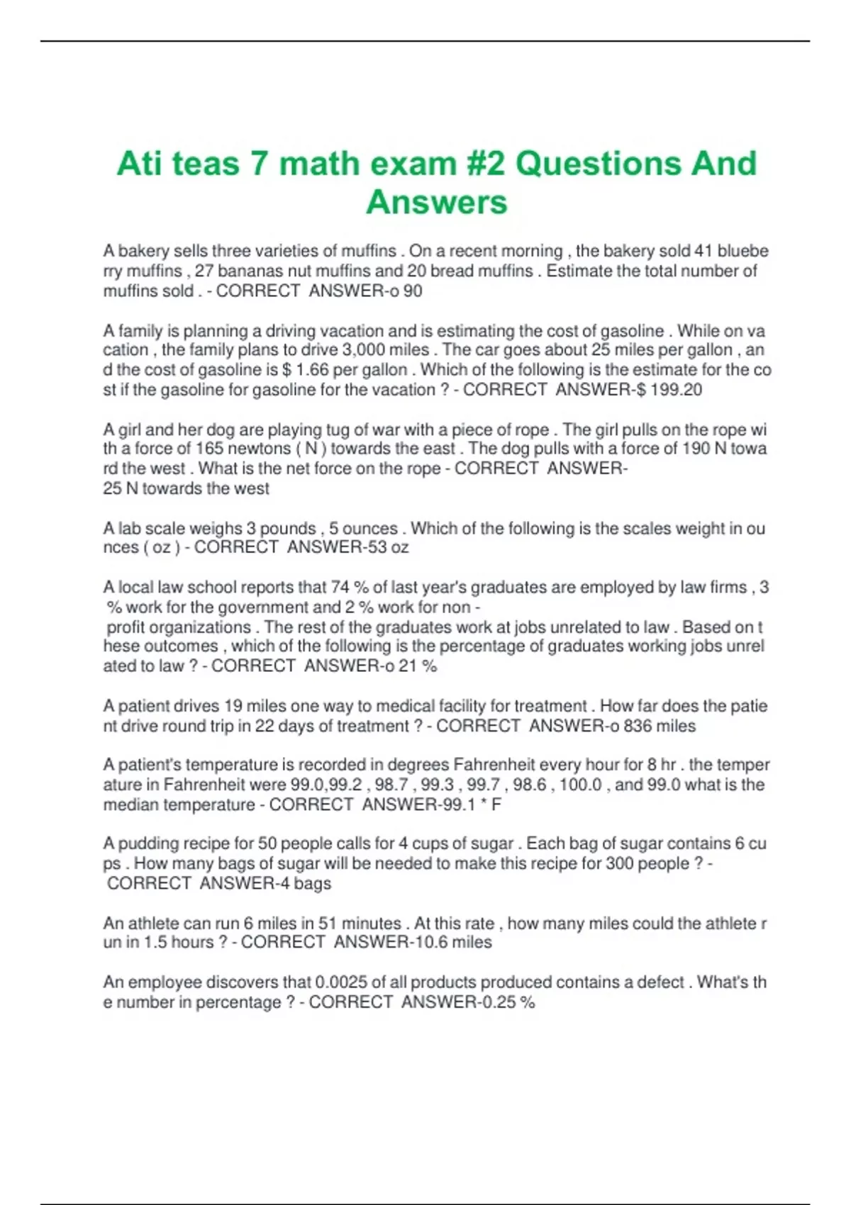 Ati teas 7 math exam #2 Questions And Answers - Ati teas 7 math - Stuvia US