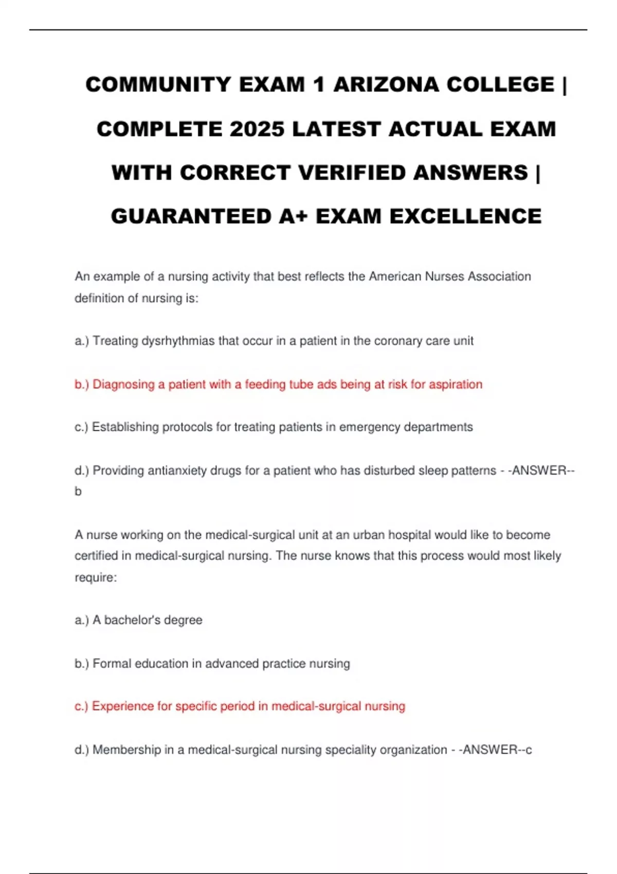 COMMUNITY EXAM 1 ARIZONA COLLEGE | COMPLETE 2025 LATEST ACTUAL EXAM ...