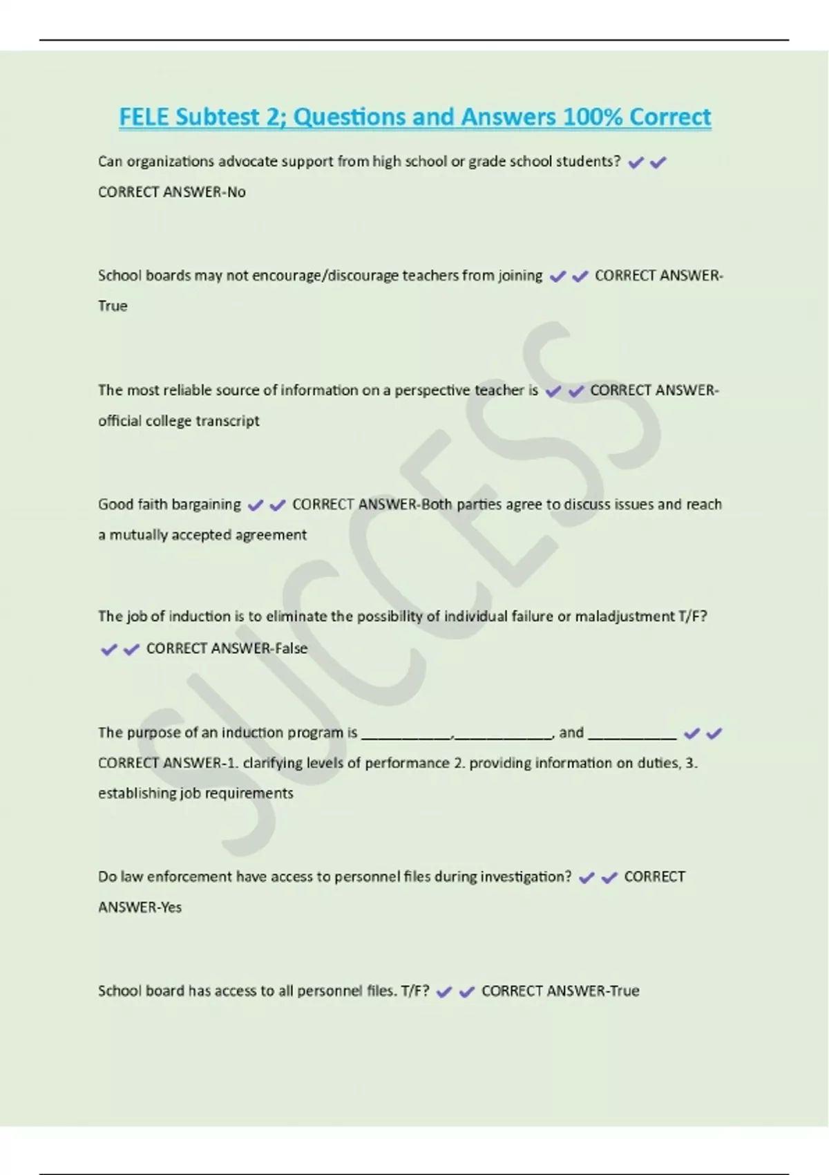 FELE Subtest 2; Questions and Answers 100% Solved - FELE - Stuvia US