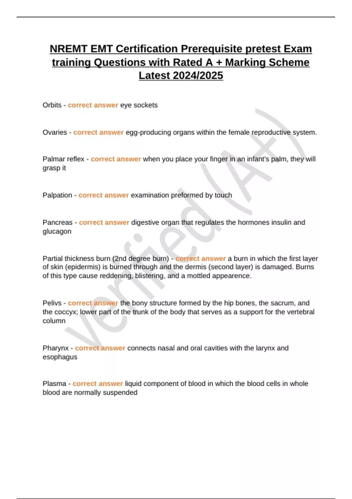NREMT EMT Certification Prerequisite pretest Exam training Questions ...