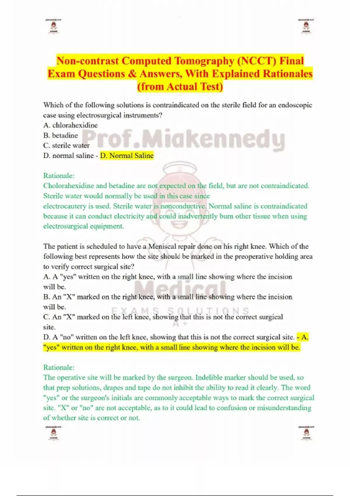 Non-contrast Computed Tomography (NCCT) Final Exam Test Bank Questions ...