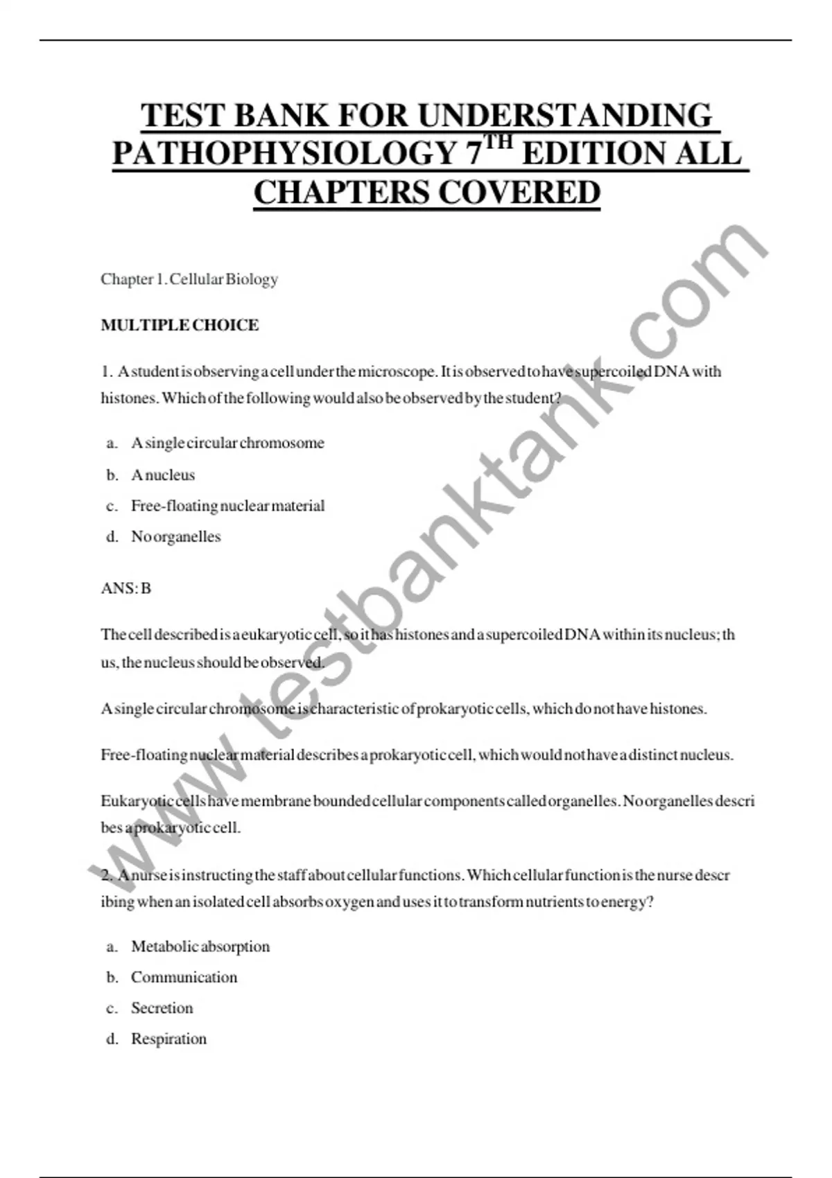 TEST BANK FOR UNDERSTANDING PATHOPHYSIOLOGY 7TH EDITION ALL CHAPTERS ...