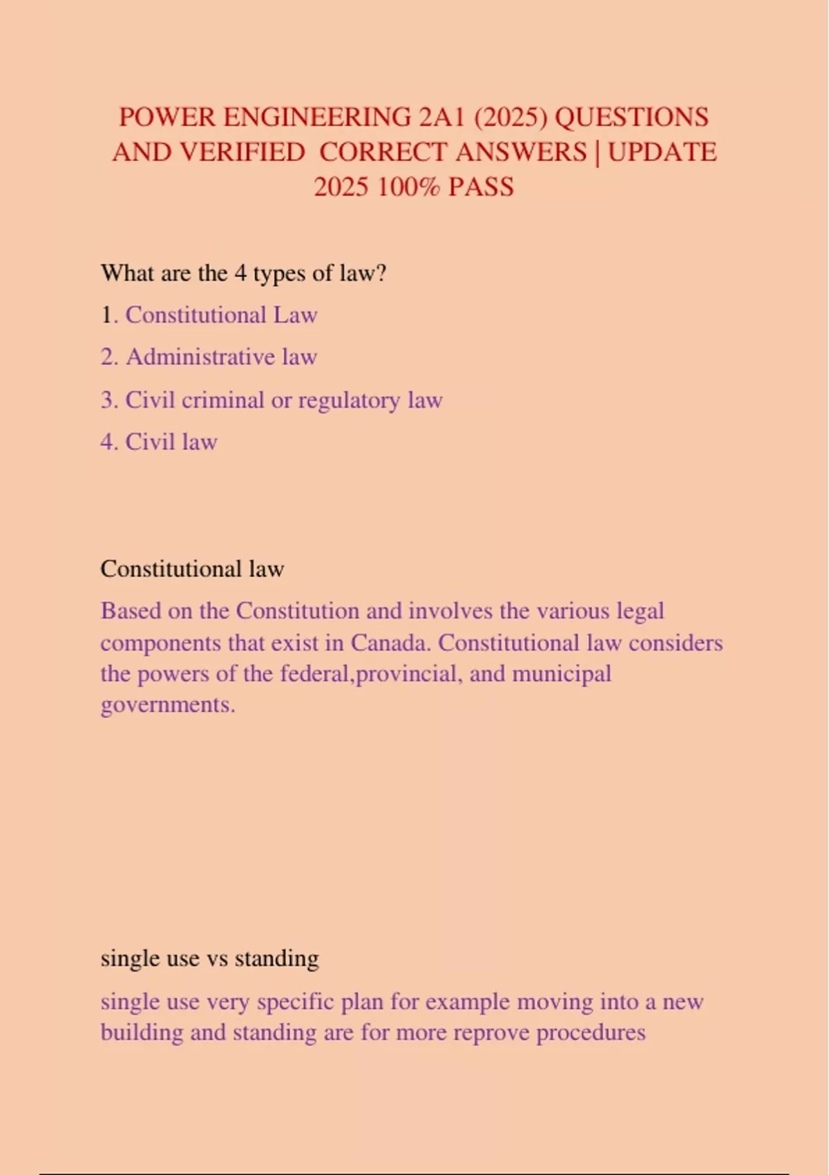 POWER ENGINEERING 2A1 (2025) QUESTIONS AND VERIFIED CORRECT ANSWERS | UPDATE 2025 100% PASS ...